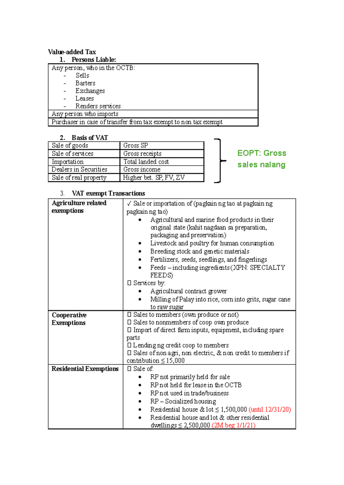VAT Summary - Value-added Tax 1. Persons Liable: Any person, who in the ...