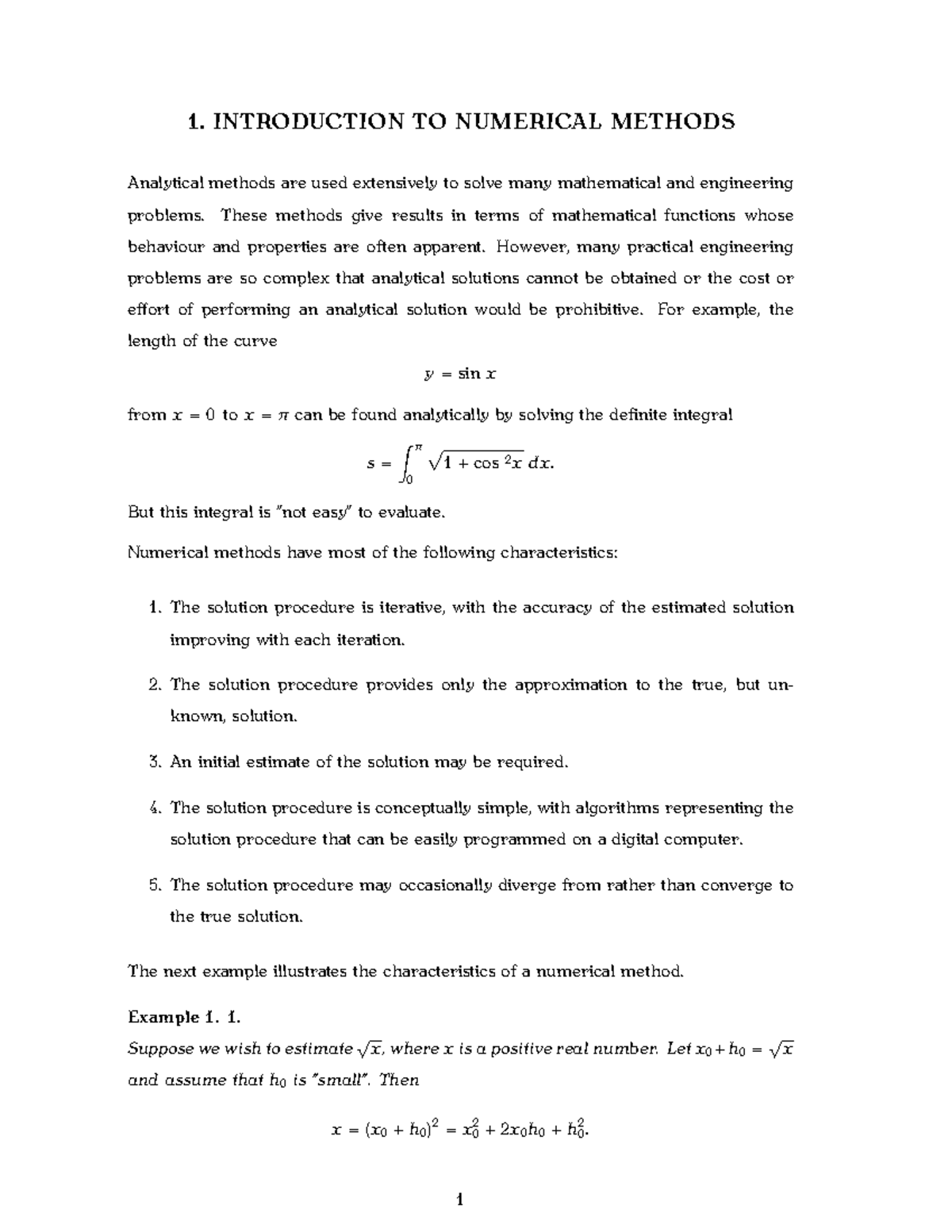 Chapter 1 Notes - 1. INTRODUCTION TO NUMERICAL METHODS Analytical ...