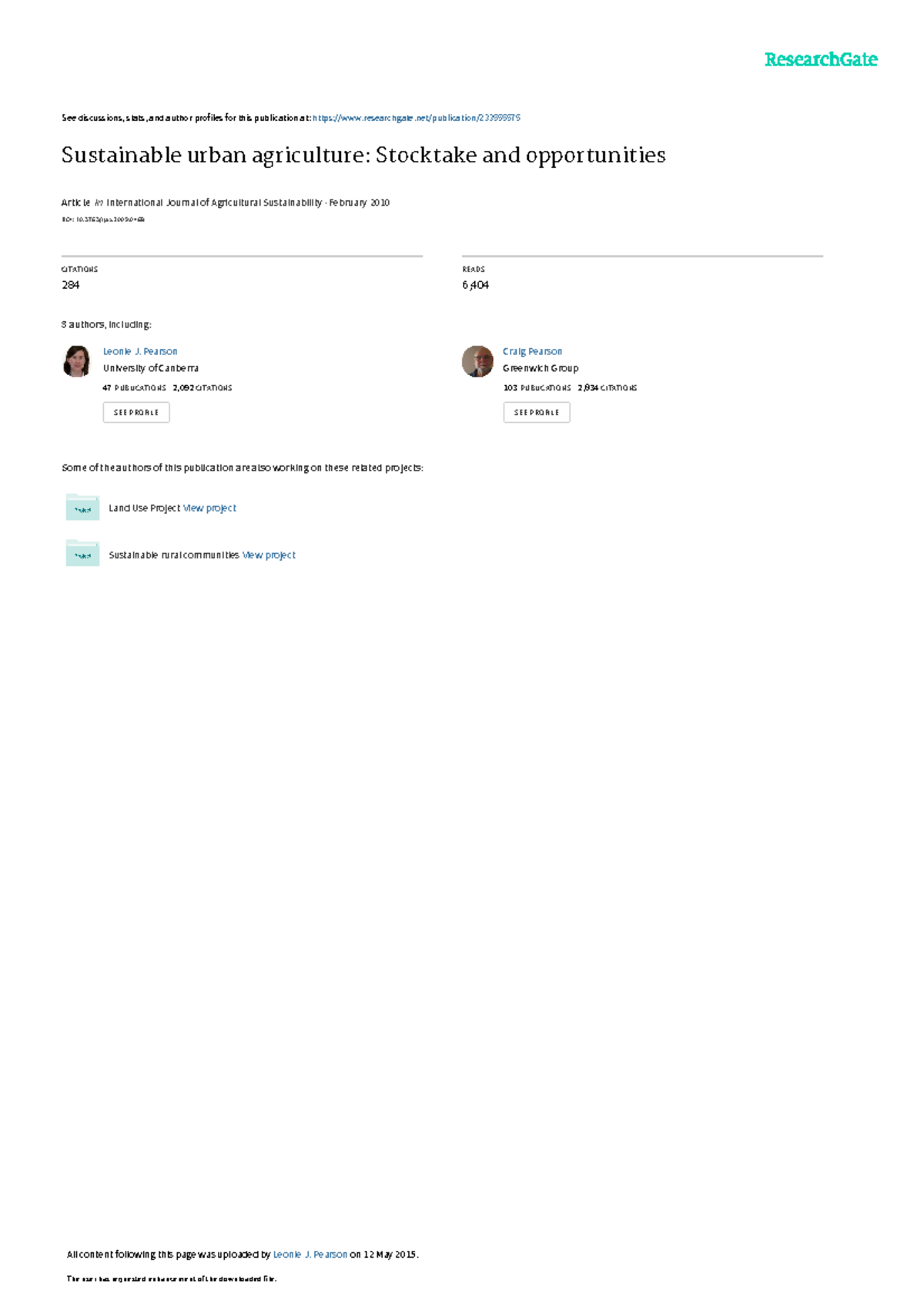 Pearson Pearson Pearson 2010 Urban Agriculture - See discussions, stats ...