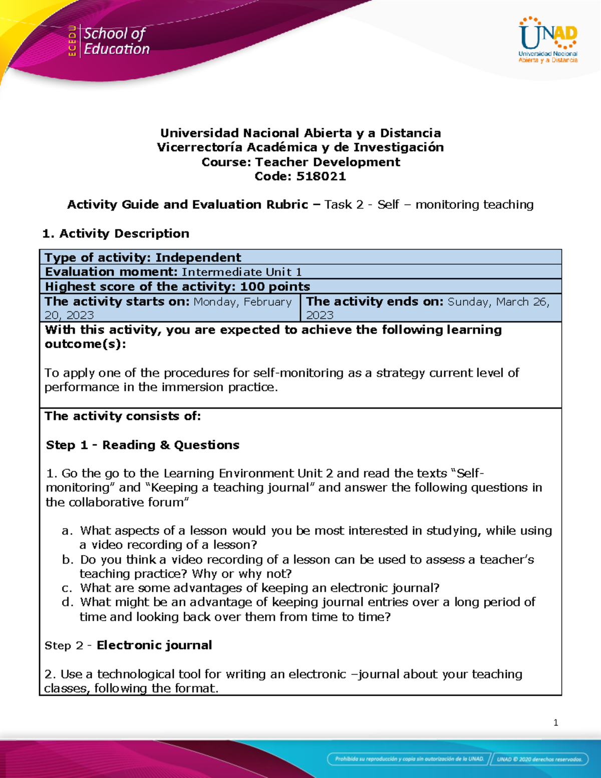 Activity Guide and Evaluation Rubric - Unit 1 - Task 2 - Self ...