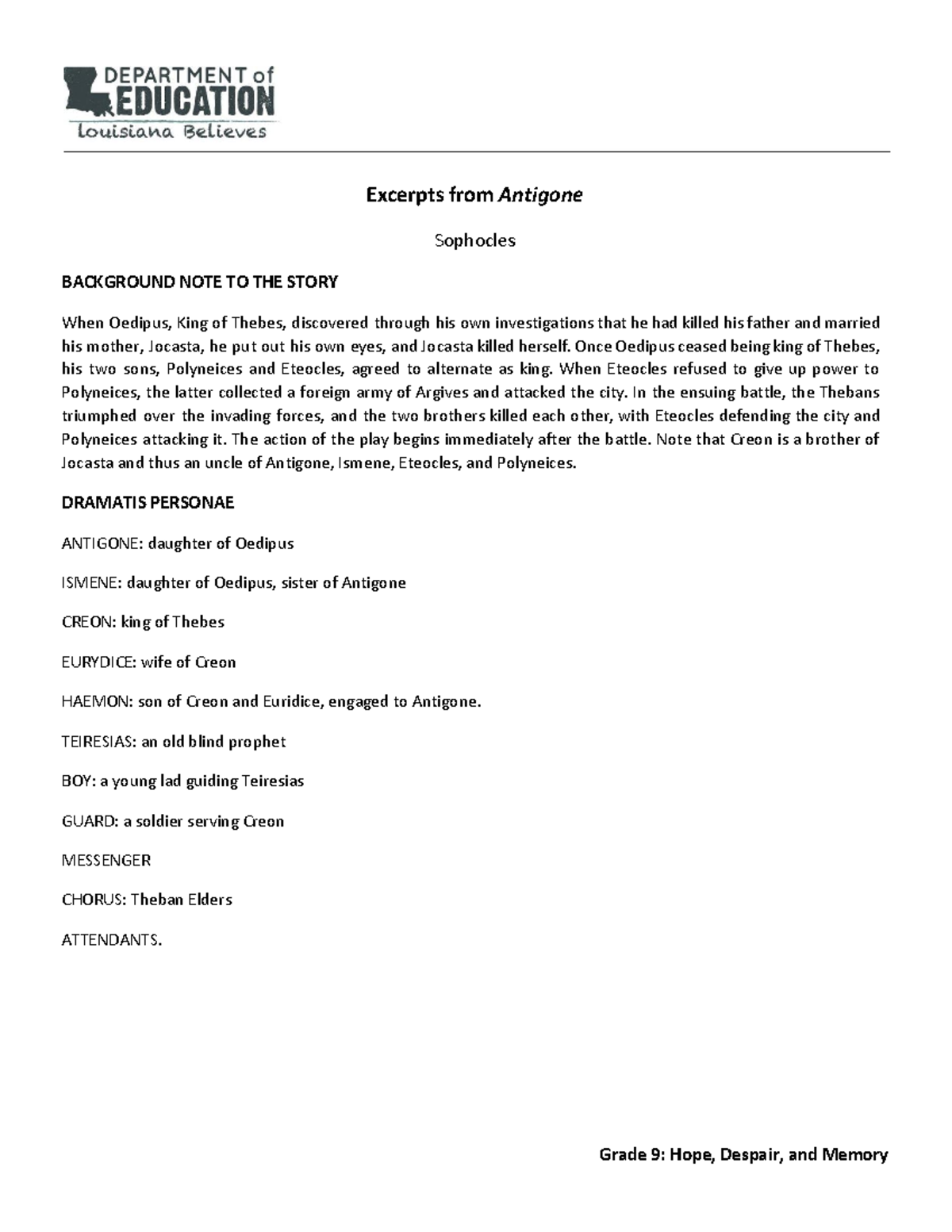 Hope textaccess antigone-docx - Excerpts from Antigone Sophocles ...