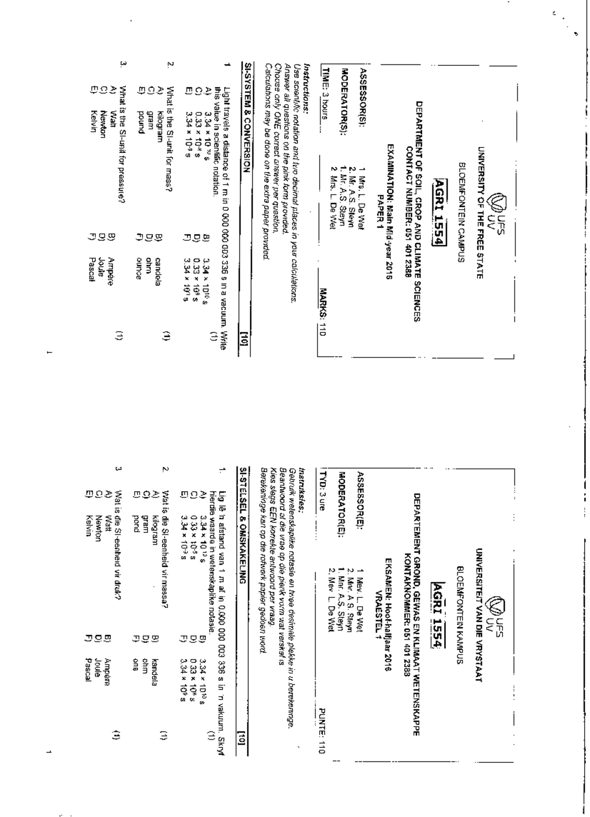 2016 - Past exam paper - agri 1554 - UFS UV - Studocu