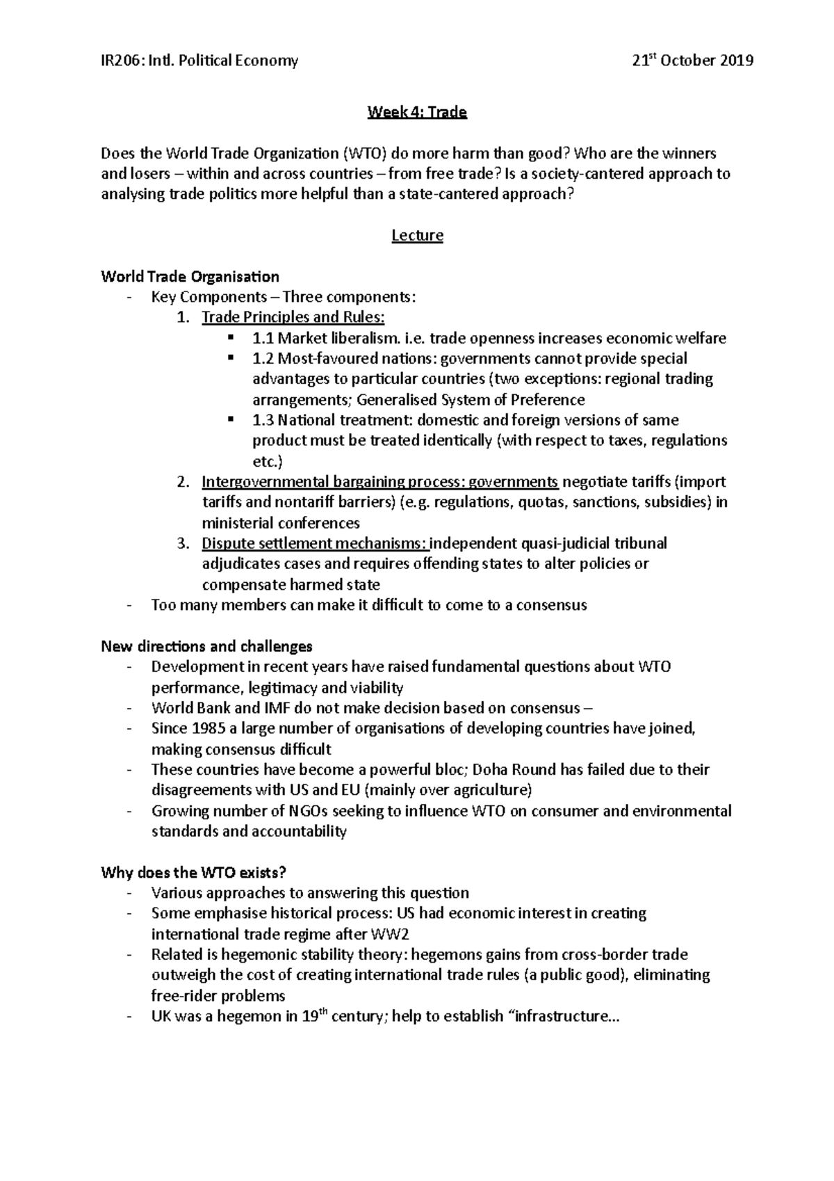 Week 4 - Trade - lecture and reading notes - Week 4: Trade Does the ...