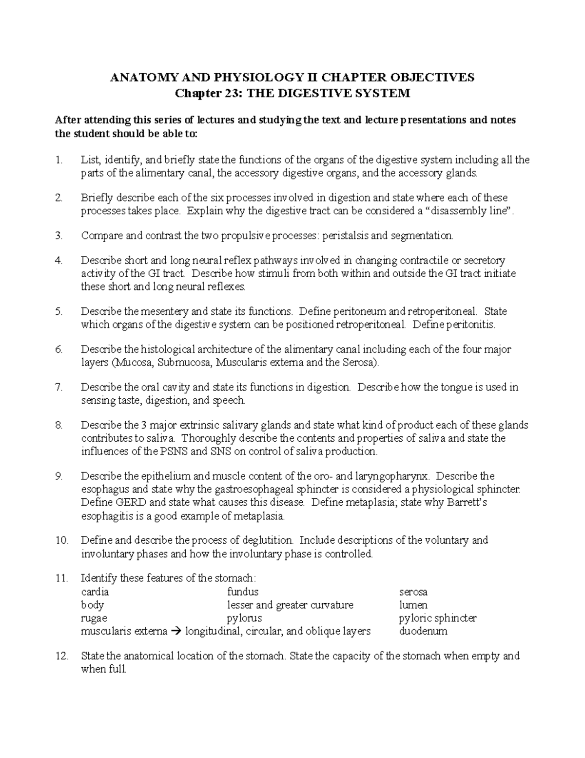 CH 23 Digestive System Objectives - ANATOMY AND PHYSIOLOGY II CHAPTER ...
