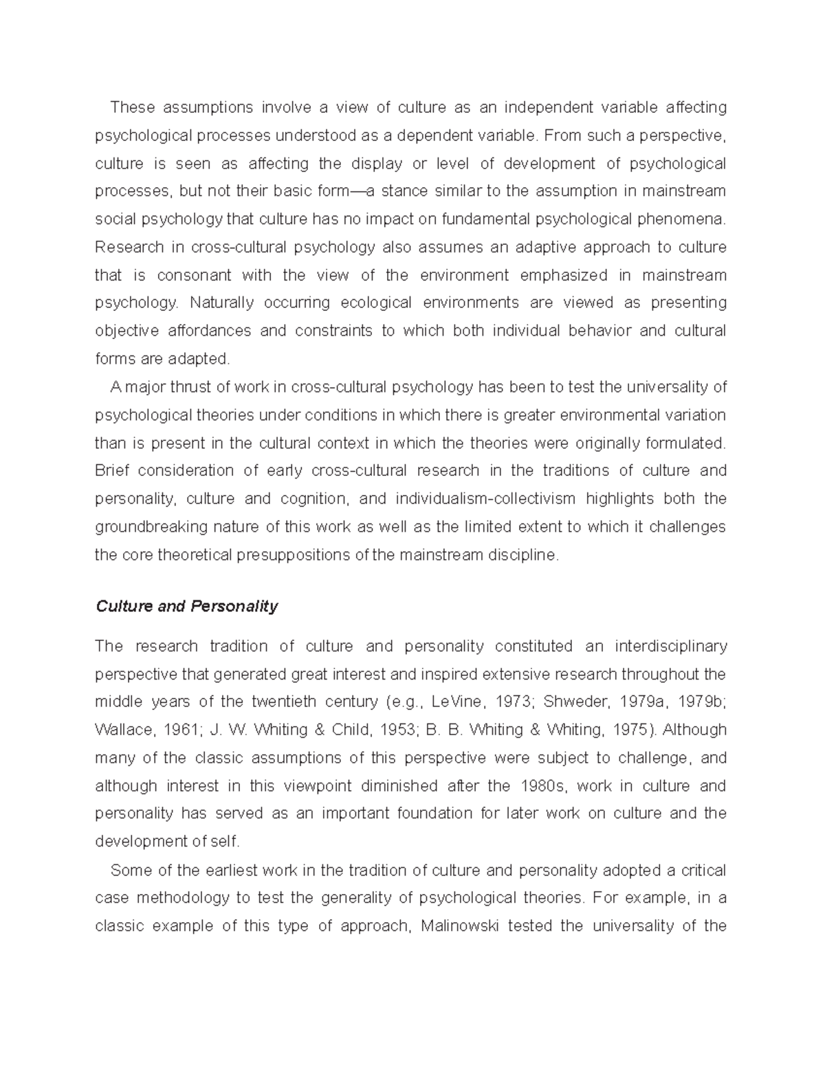 Psych - Cultural - These assumptions involve a view of culture as an ...