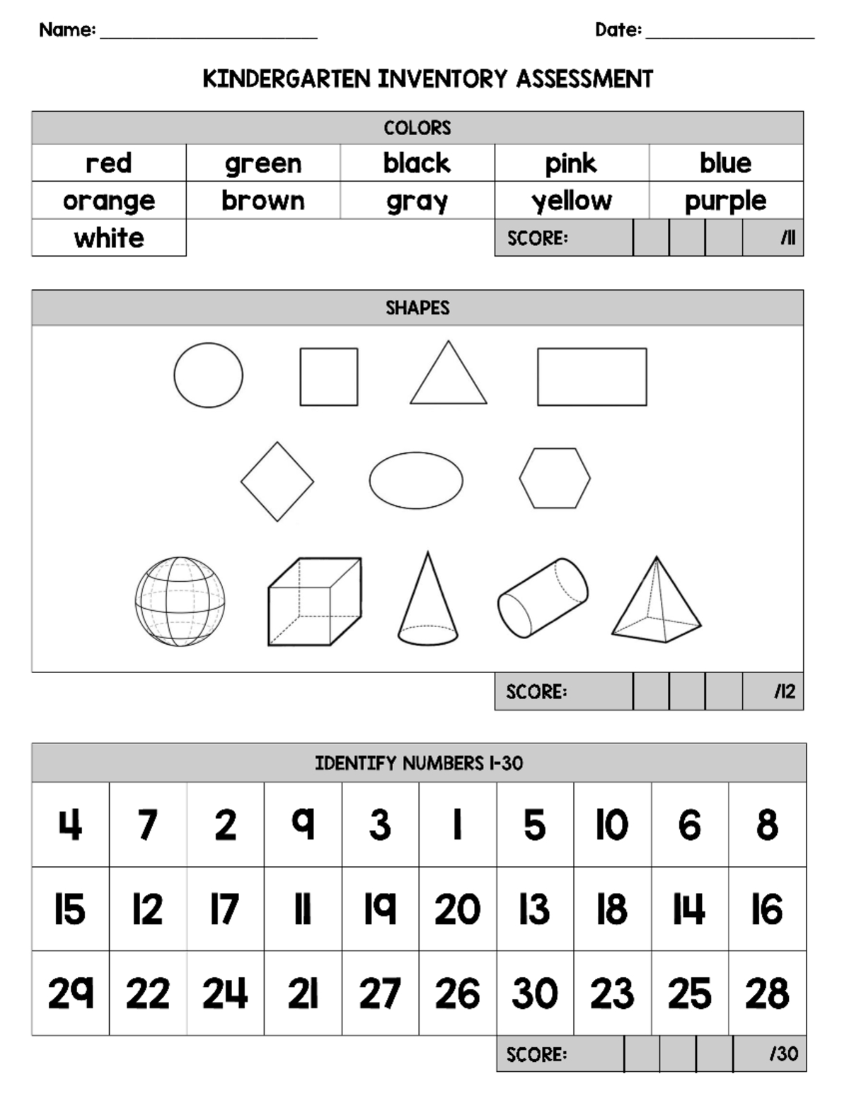 Kindergartenentryreadinessassessment-1 - REC1732 - Name: Date ...