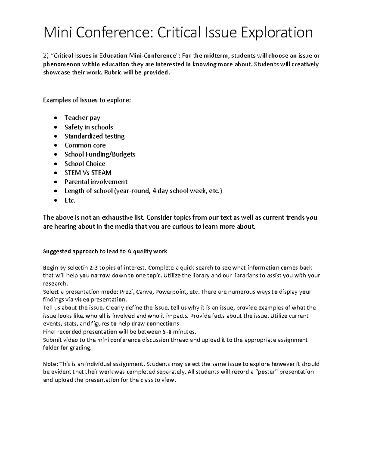 Mini Conference Critical Issue Exploration - Students will creatively ...