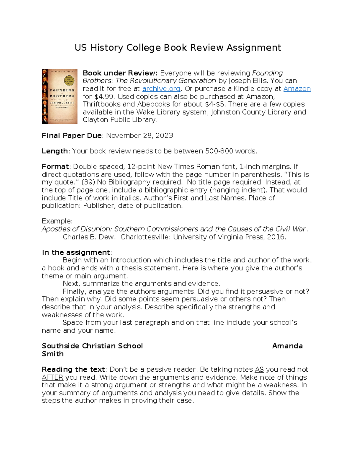 US History College Book Review Assignment - You can read it for free at ...