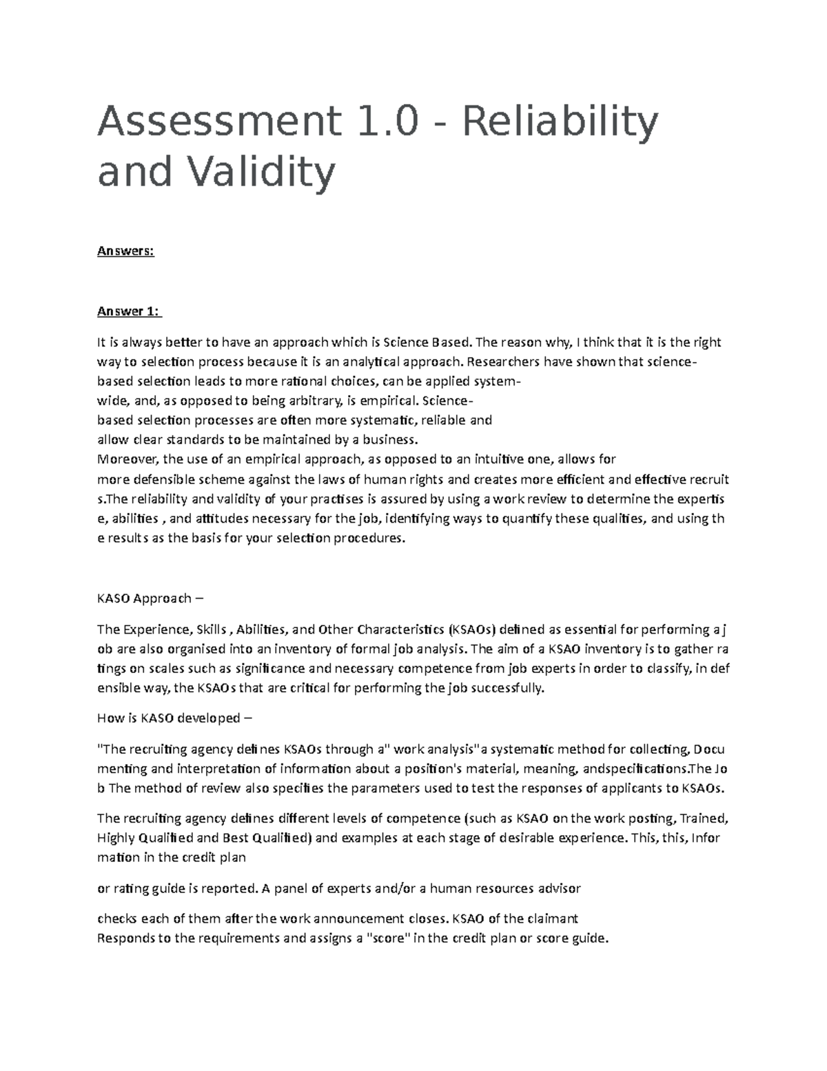 Assessment 1.0 - Reliability and Validity - Assessment 1 - Reliability and Validity Answers ...