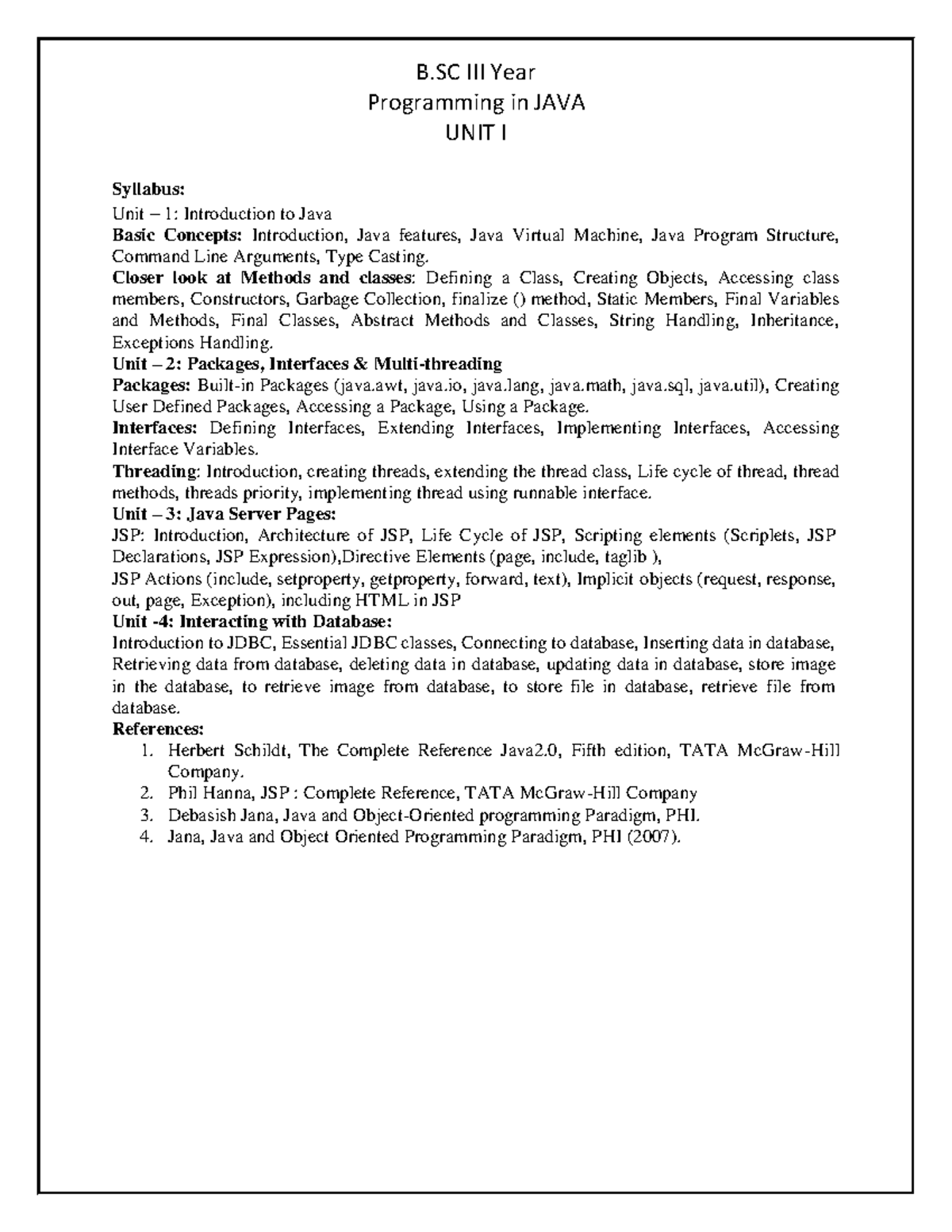 Programming In JAVA Notes - Programming in JAVA UNIT I Syllabus: Unit ...