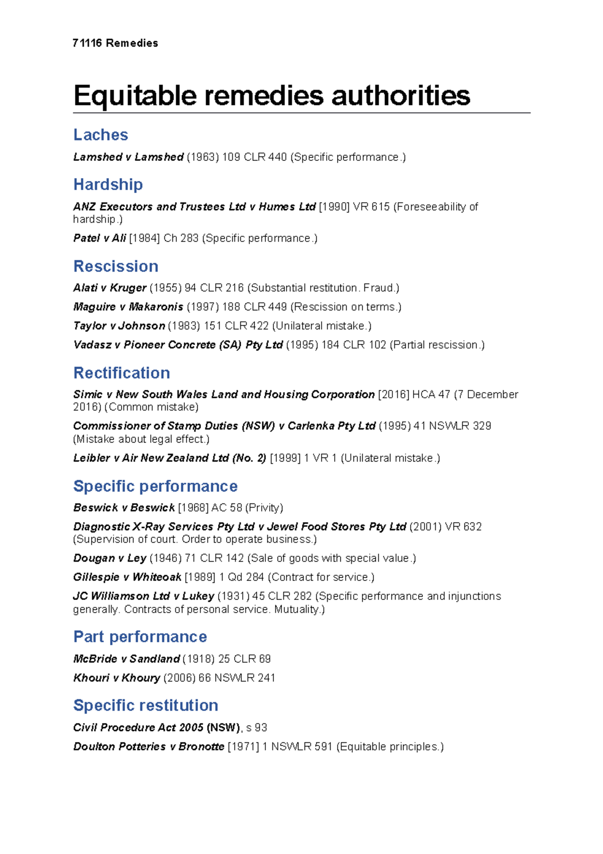 71116 Remedies - Equitable remedies authorities list - 71116 Remedies ...
