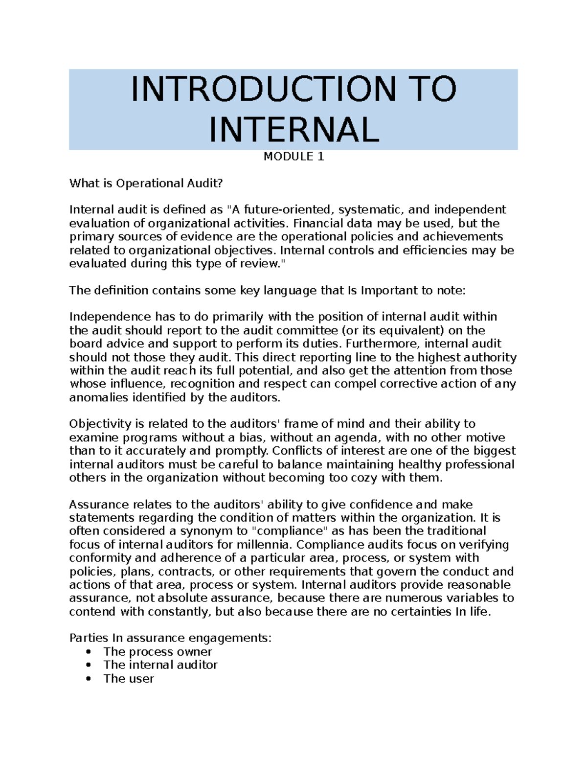 Introduction TO Internal 1 - INTRODUCTION TO INTERNAL MODULE 1 What is ...
