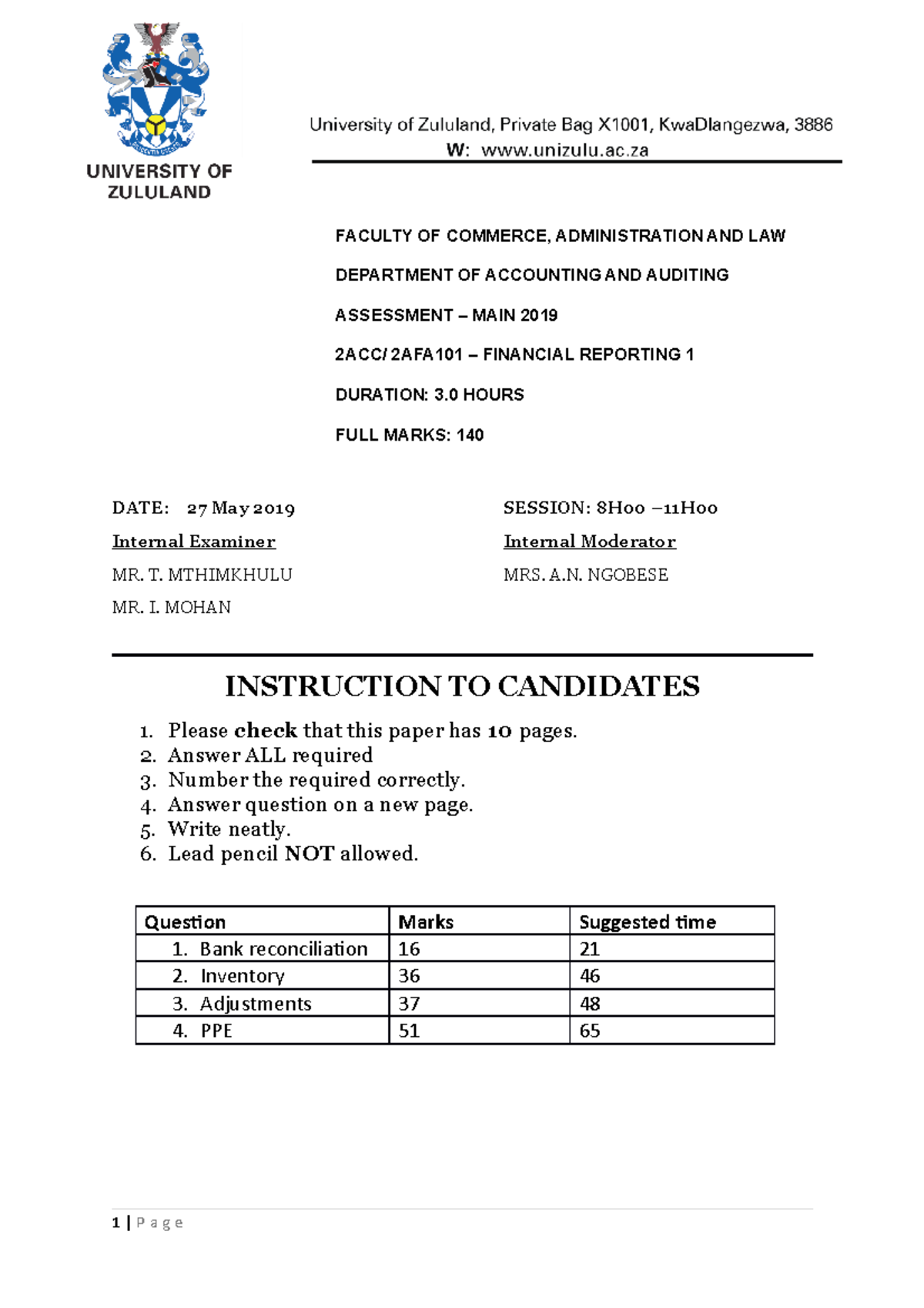 2acc 101 FA 2019 - Accounting 1B - FACULTY OF COMMERCE, ADMINISTRATION ...