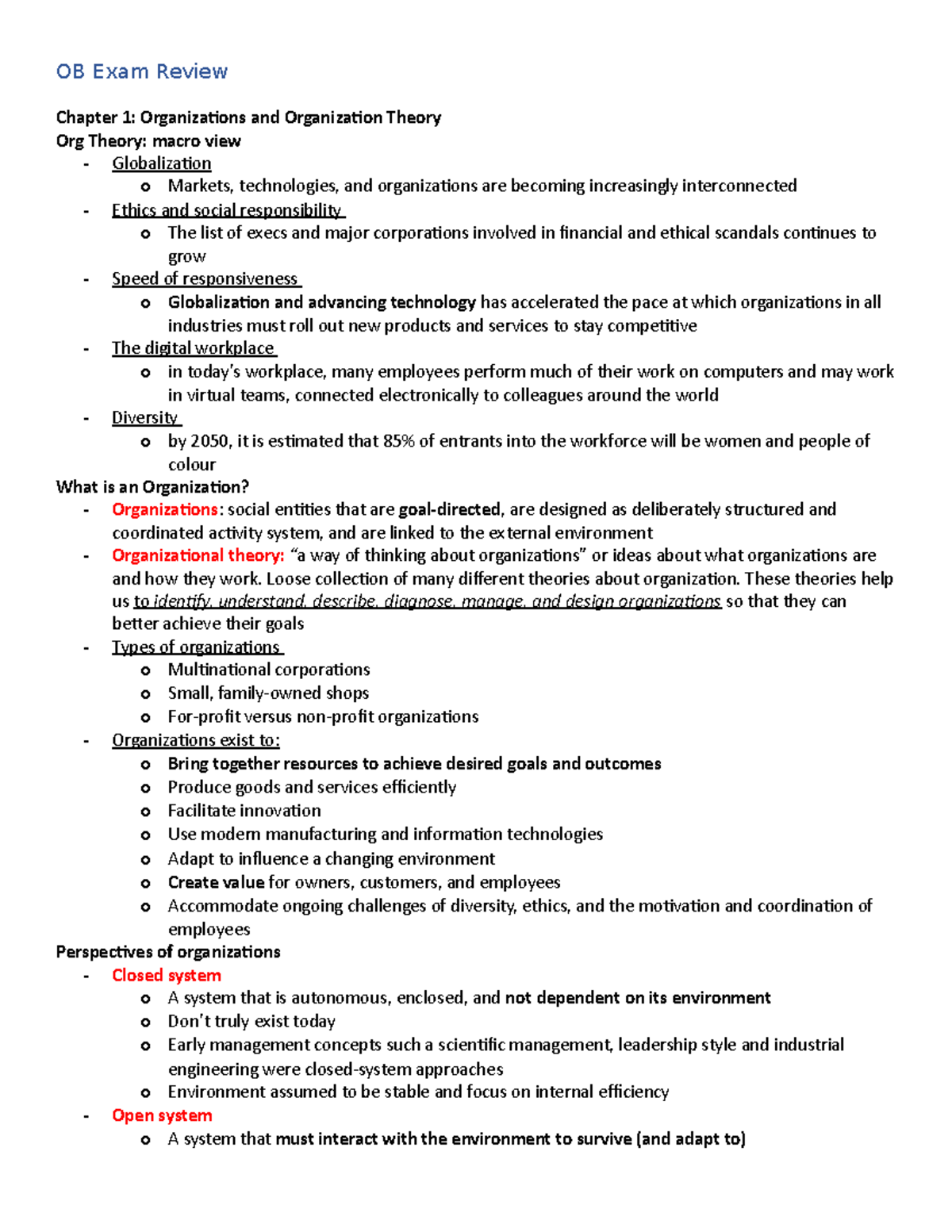 OB Review - Detailed and comprehensive notes - OB Exam Review Chapter 1 ...