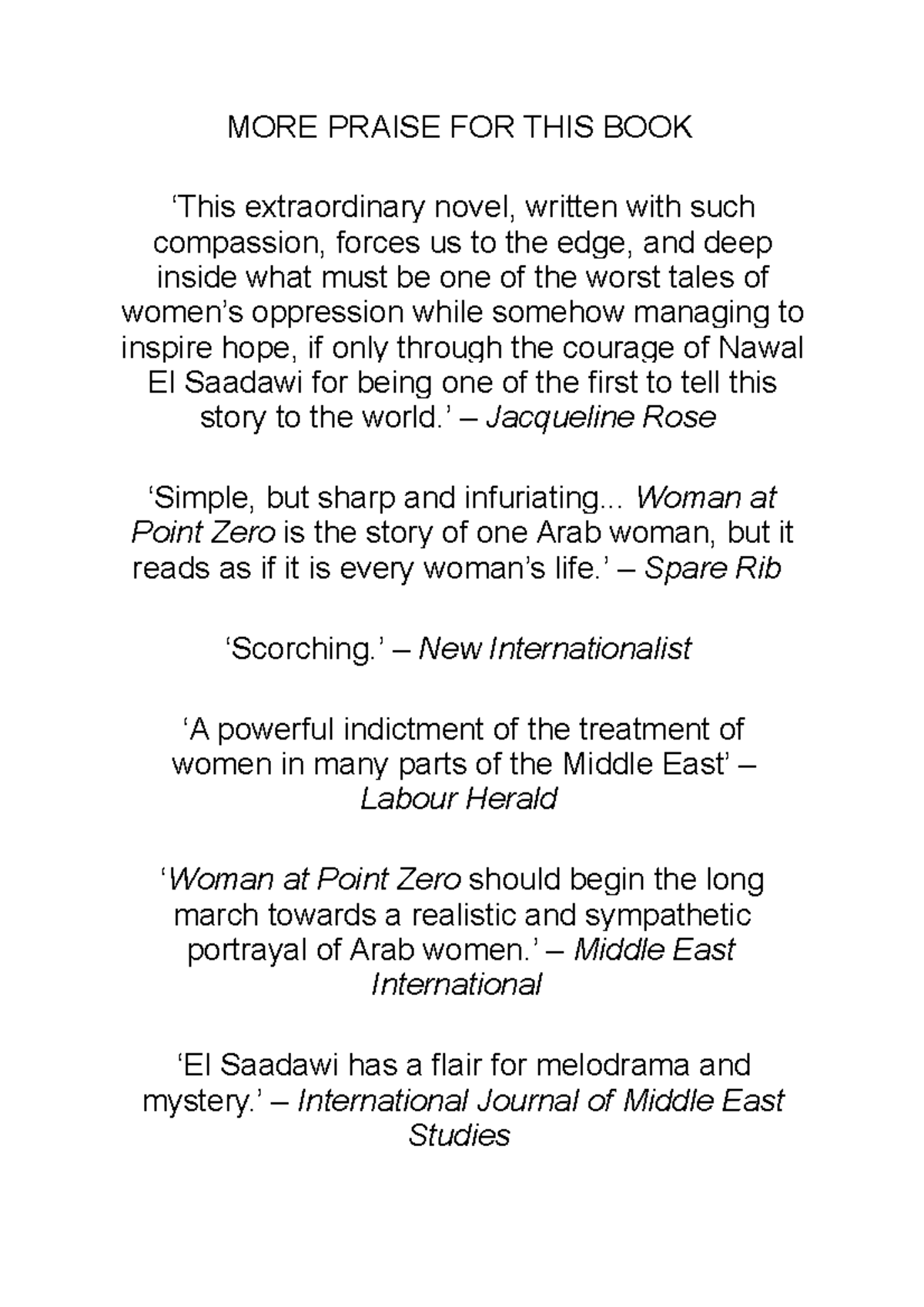 Woman at Point Zero - assignment - MORE PRAISE FOR THIS BOOK ‘This ...