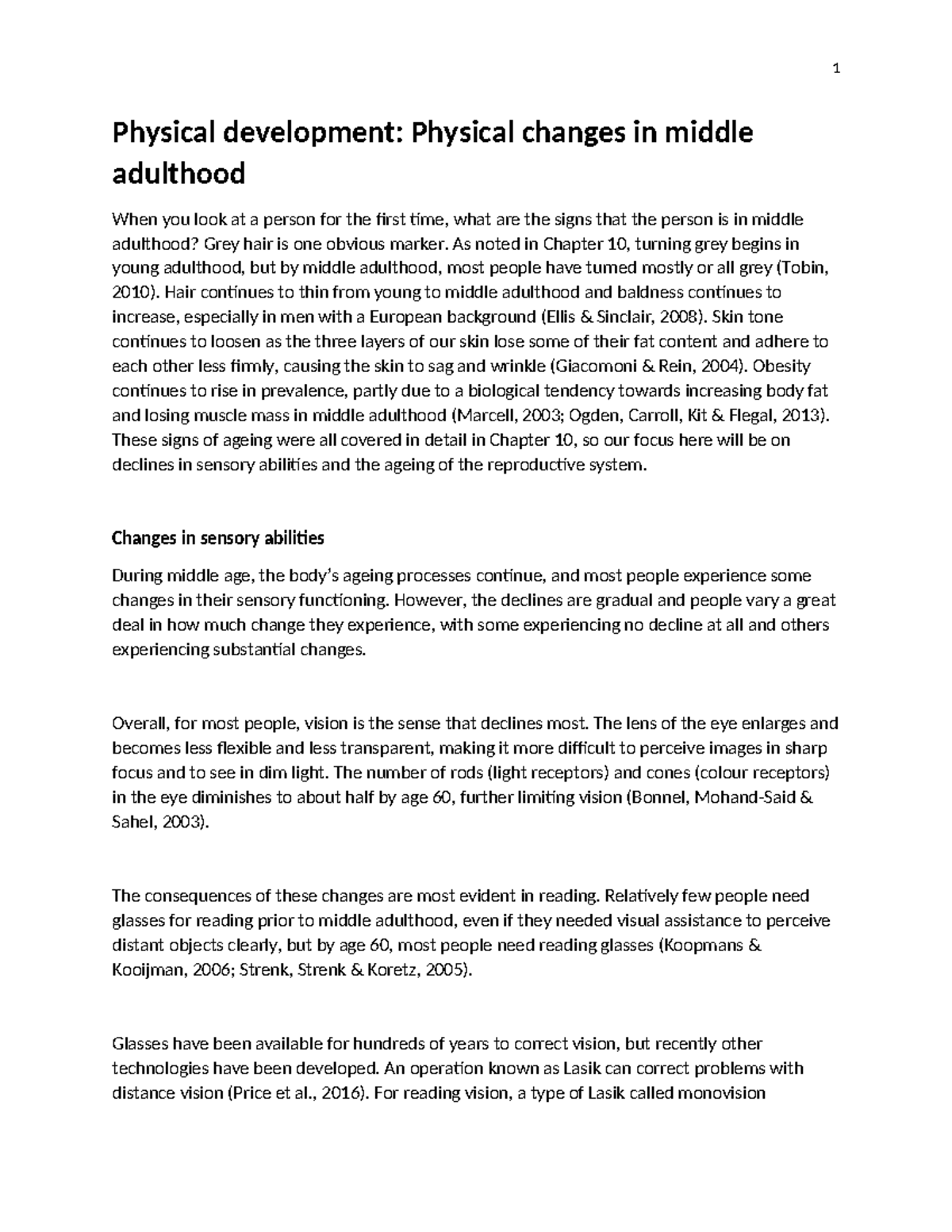 Week 10 readings ch11-middle adulthood - Physical development: Physical changes in middle ...