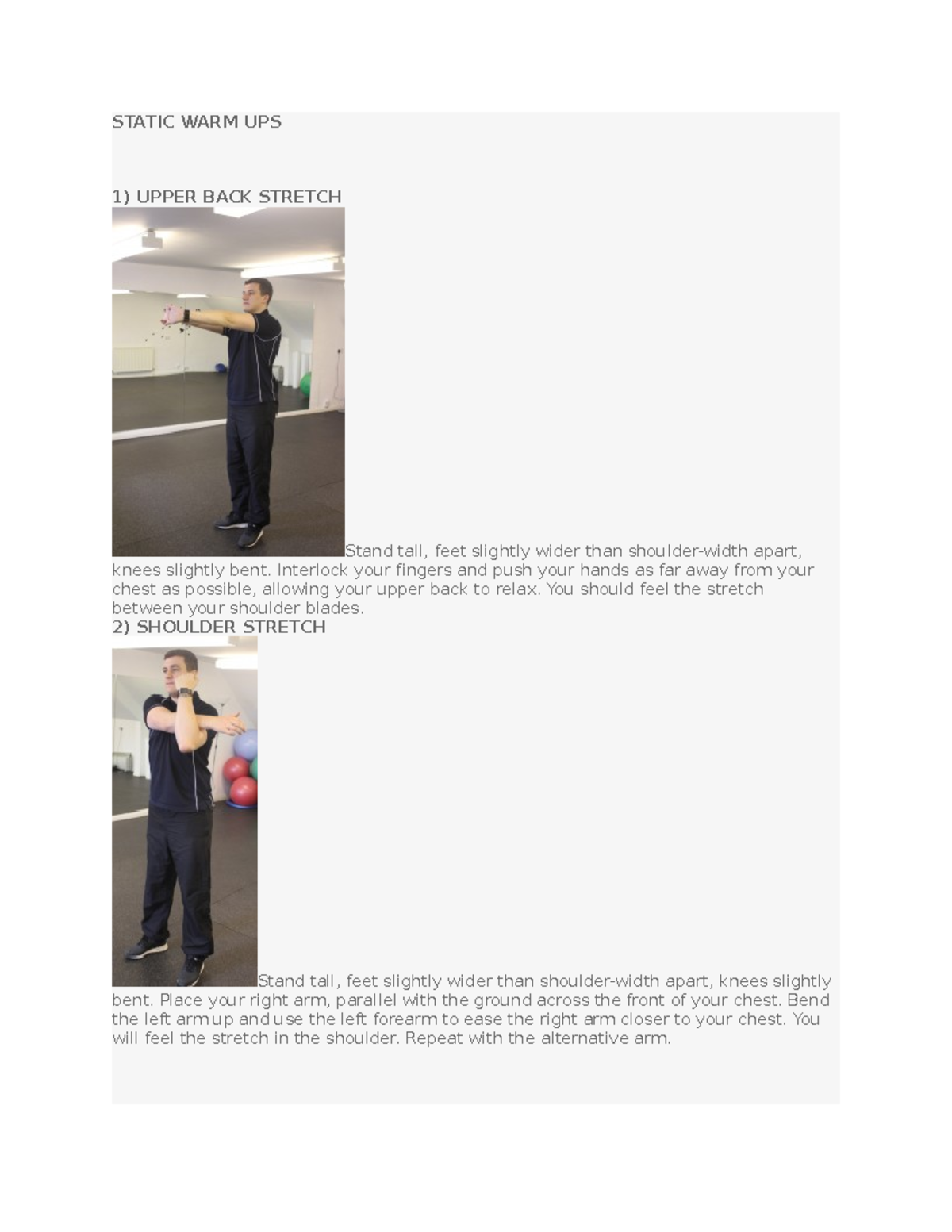 Static Warm Ups - assignments and outline - STATIC WARM UPS 1) UPPER ...