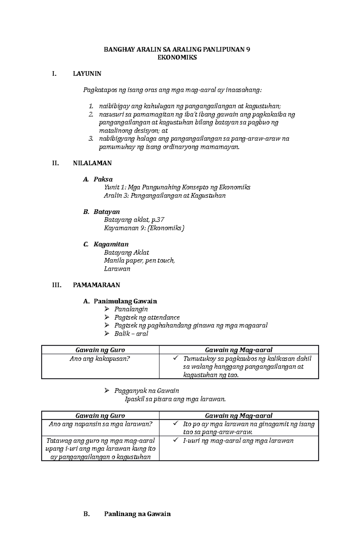 Example Of Detailed Lesson Plan In Araling Panlipunan Grade 1