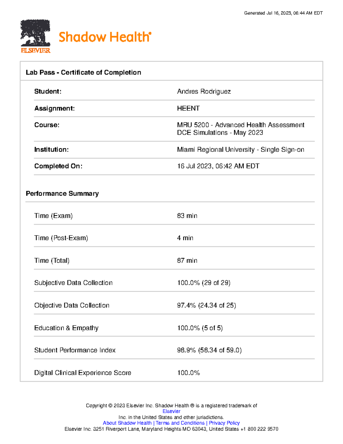 Rodriguez andres labpass Heent - Generated Jul 16, 2023, 06:44 AM EDT ...