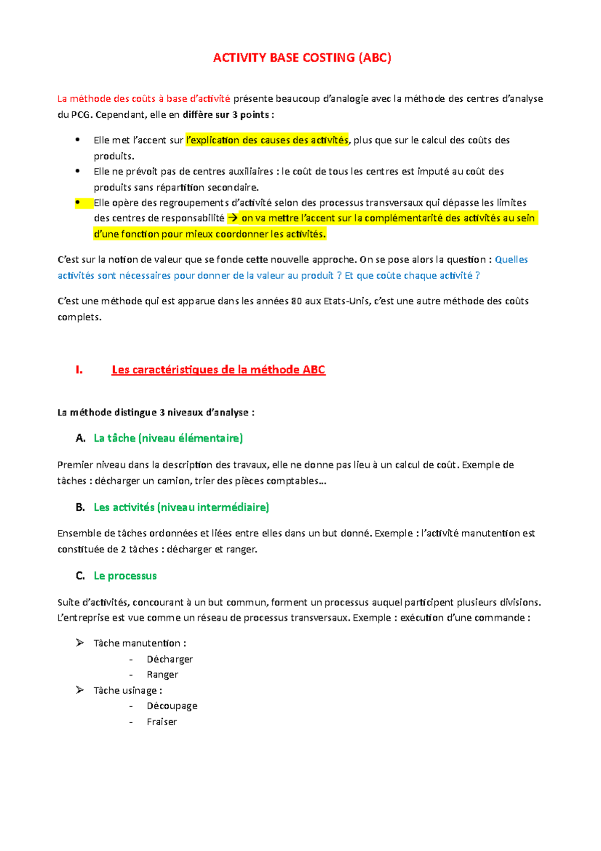 Méthode ABC : Activity Base Costing - ACTIVITY BASE COSTING (ABC) La ...