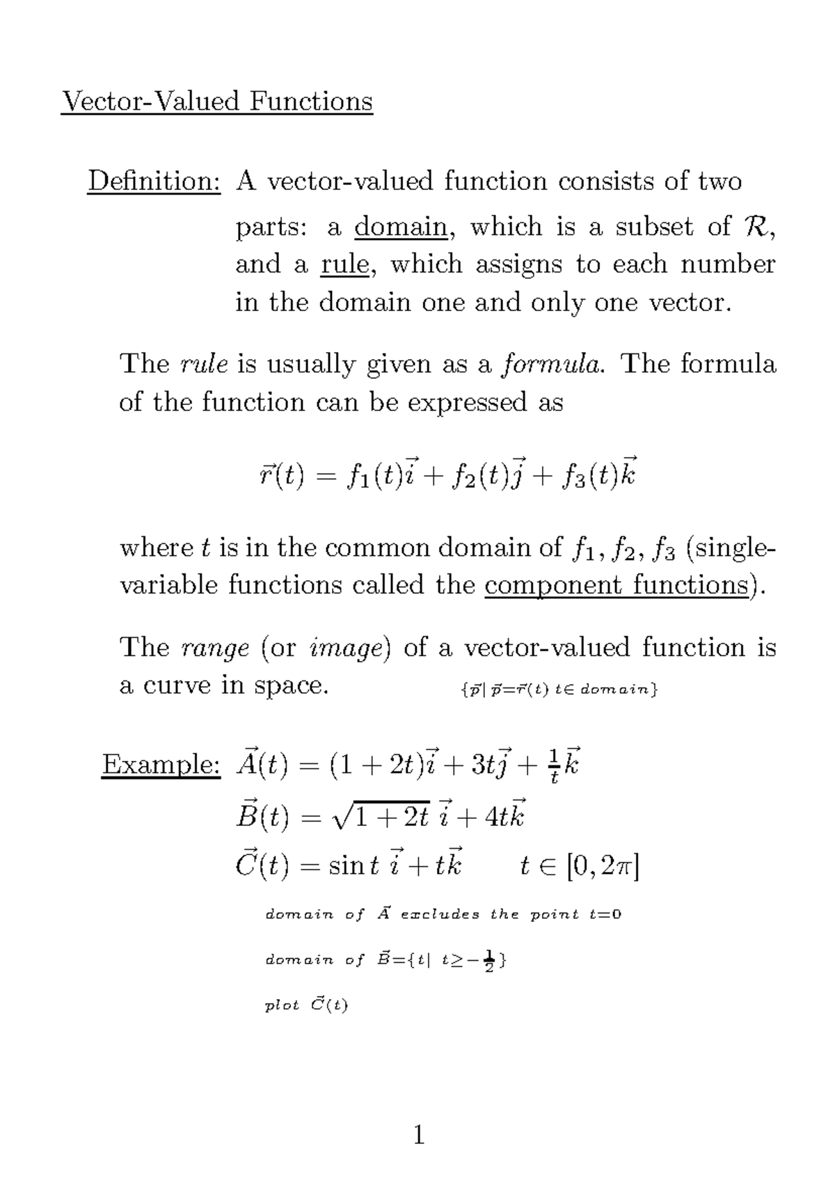 W2 - HKUST MATH 2023 - Vector-Valued Functions Definition: A vector ...