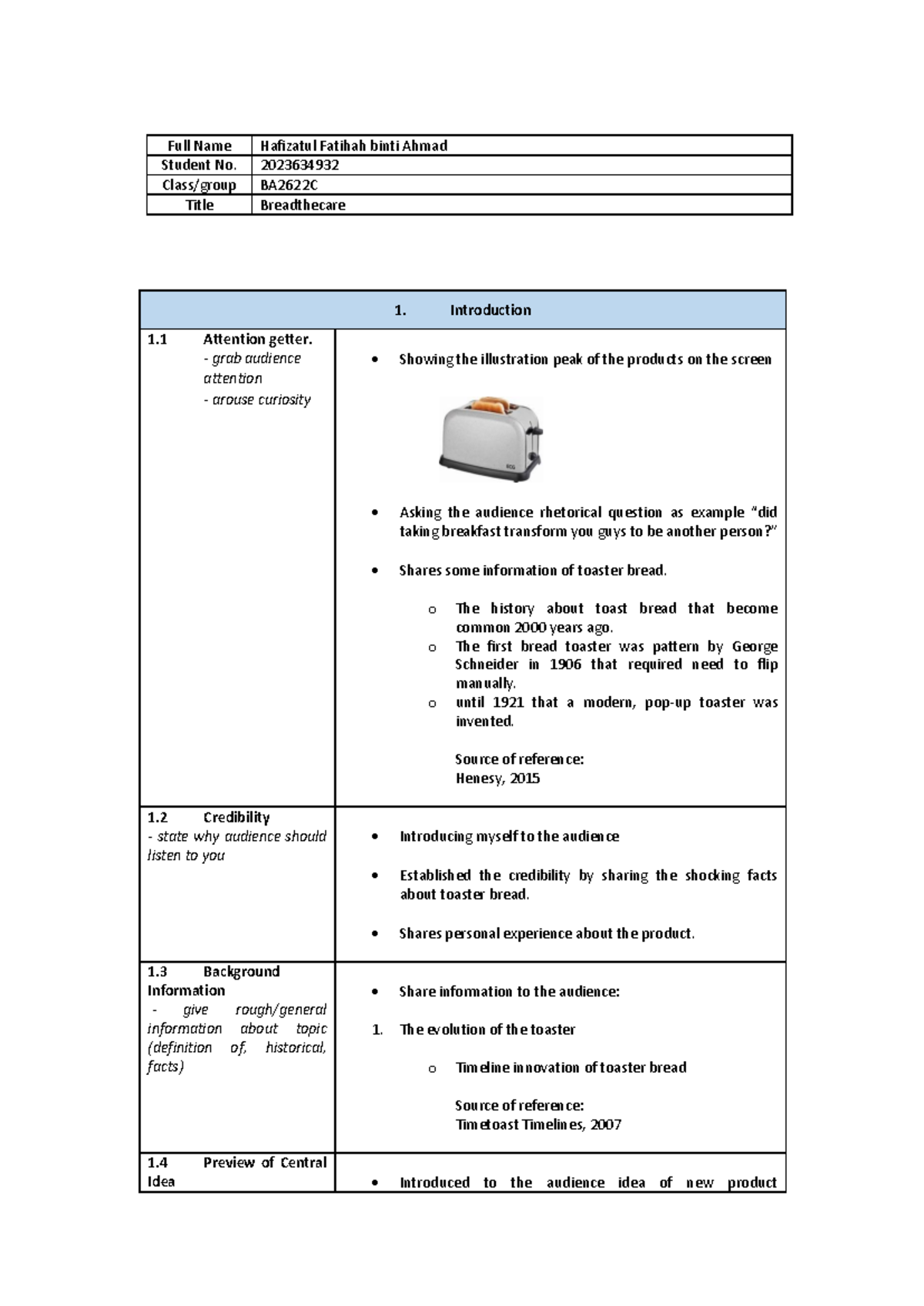 business pitch individual assignment - Introduction 1 Attention getter ...