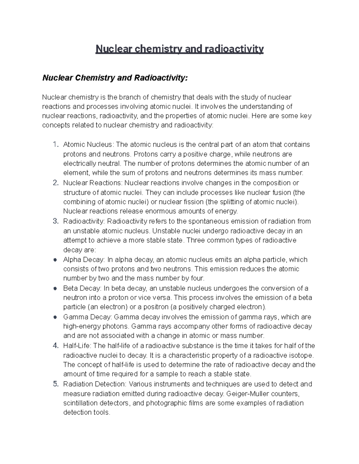 Notes on Nuclear chemistry and radioactivity - Nuclear chemistry and ...