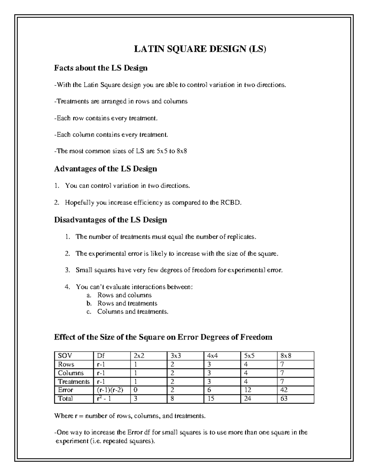Latin Square Design 1 - LATIN SQUARE DESIGN (LS) Facts about the LS Design With the Latin Square ...