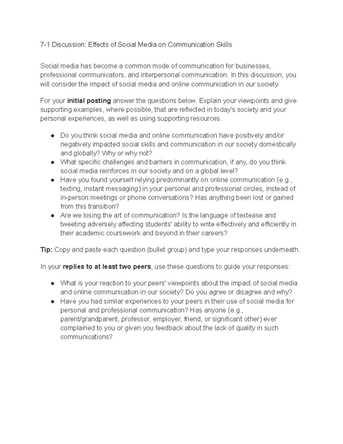 7-1 Discussion: Effects of Social Media on Communication Skills - In ...