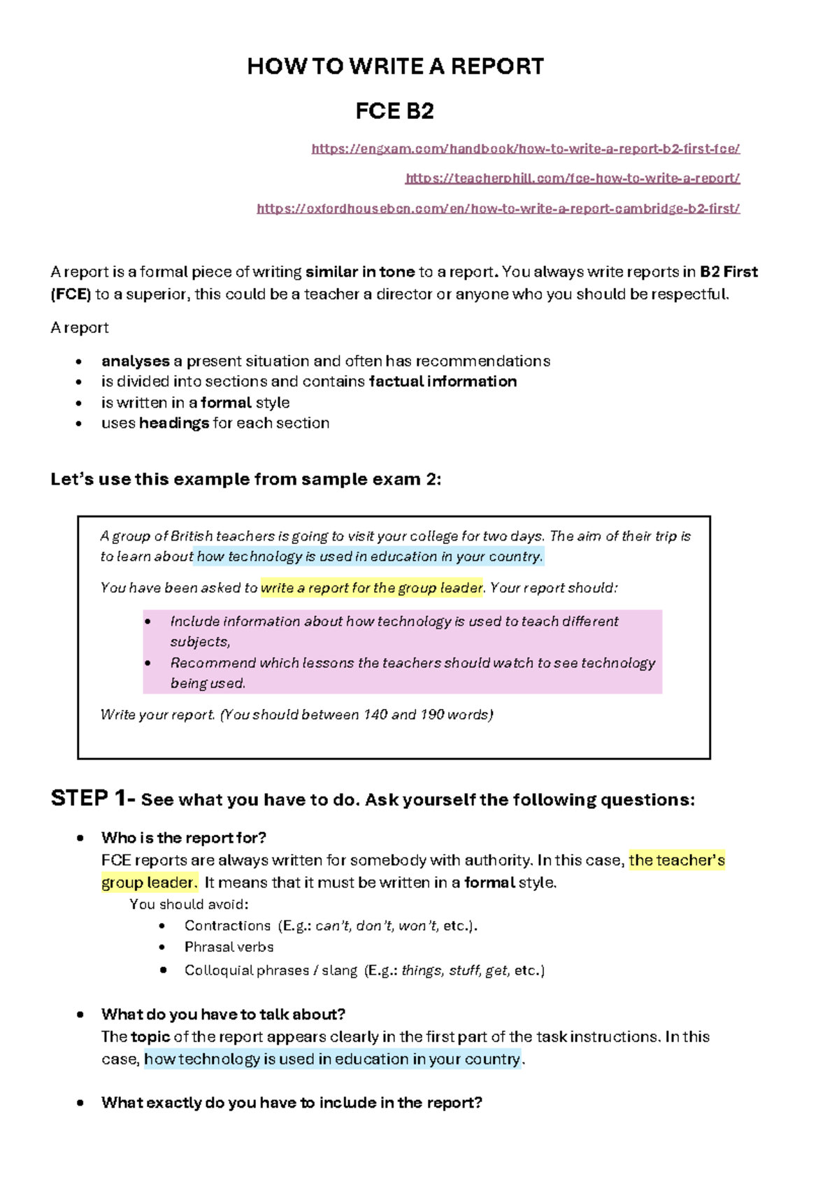 Tipos de escritura - HOW TO WRITE A REPORT FCE B engxam/handbook/how-to-write-a-report-b2-first ...