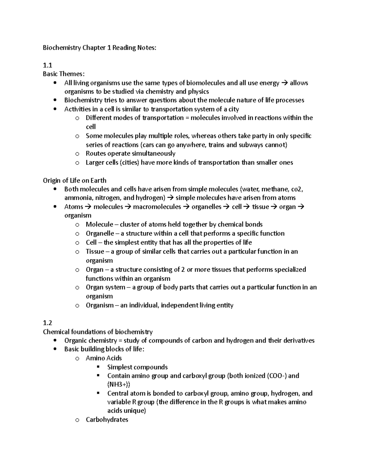 Biochemistry Chapter 1 Reading Notes - The Beginnings of Biology The ...