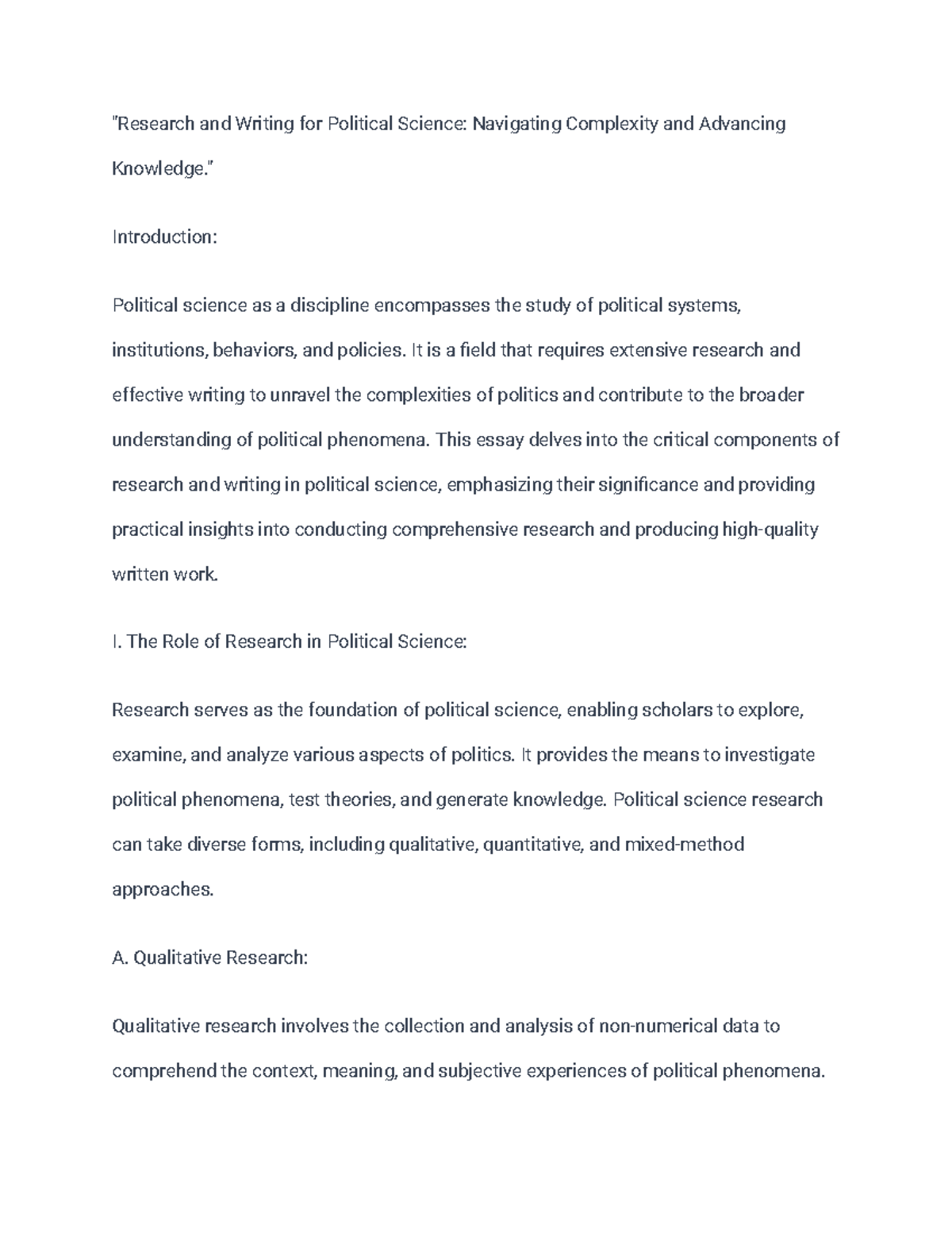 Research #2 - essay - "Research and Writing for Political Science ...