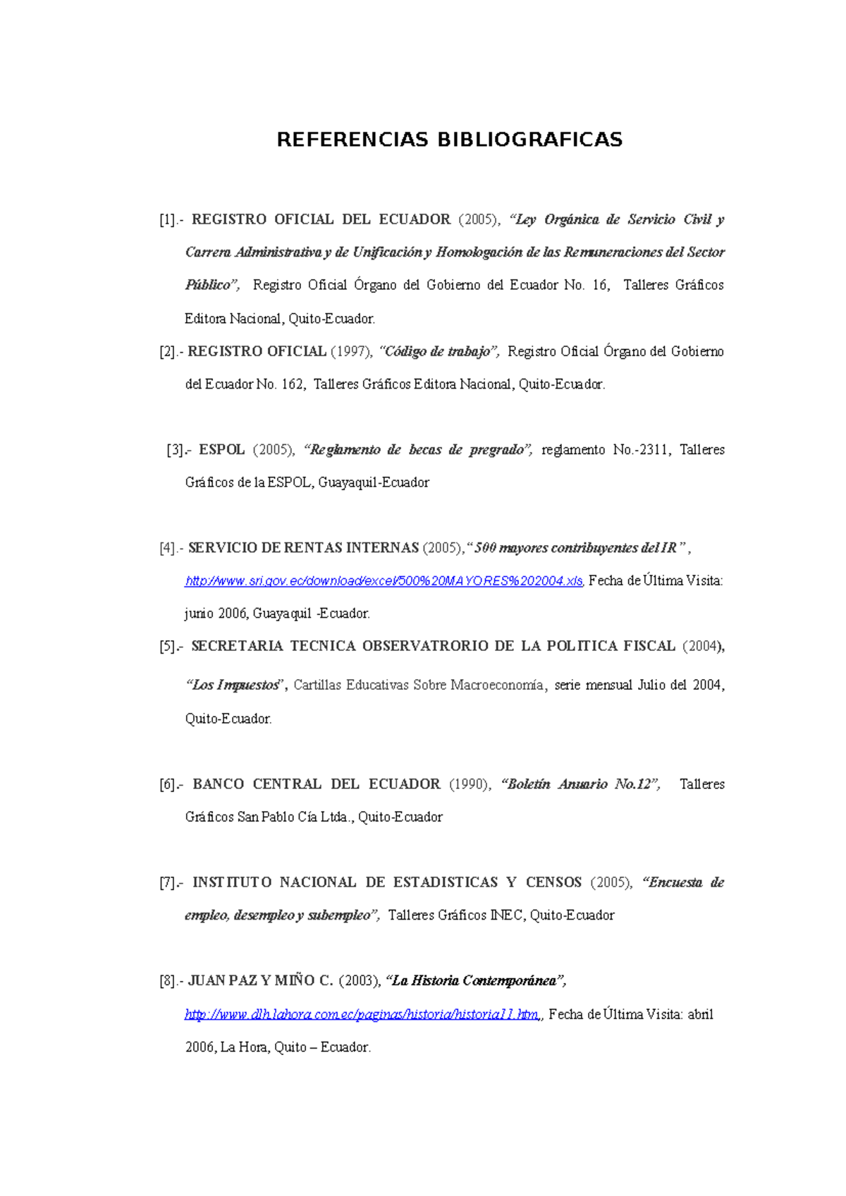 Referencias Bibliograficas-tesis 2 - REFERENCIAS BIBLIOGRAFICAS [1 ...