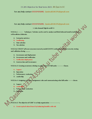 Cs205 M. Qasim past paper & imp topic (1) - Information Security - Studocu