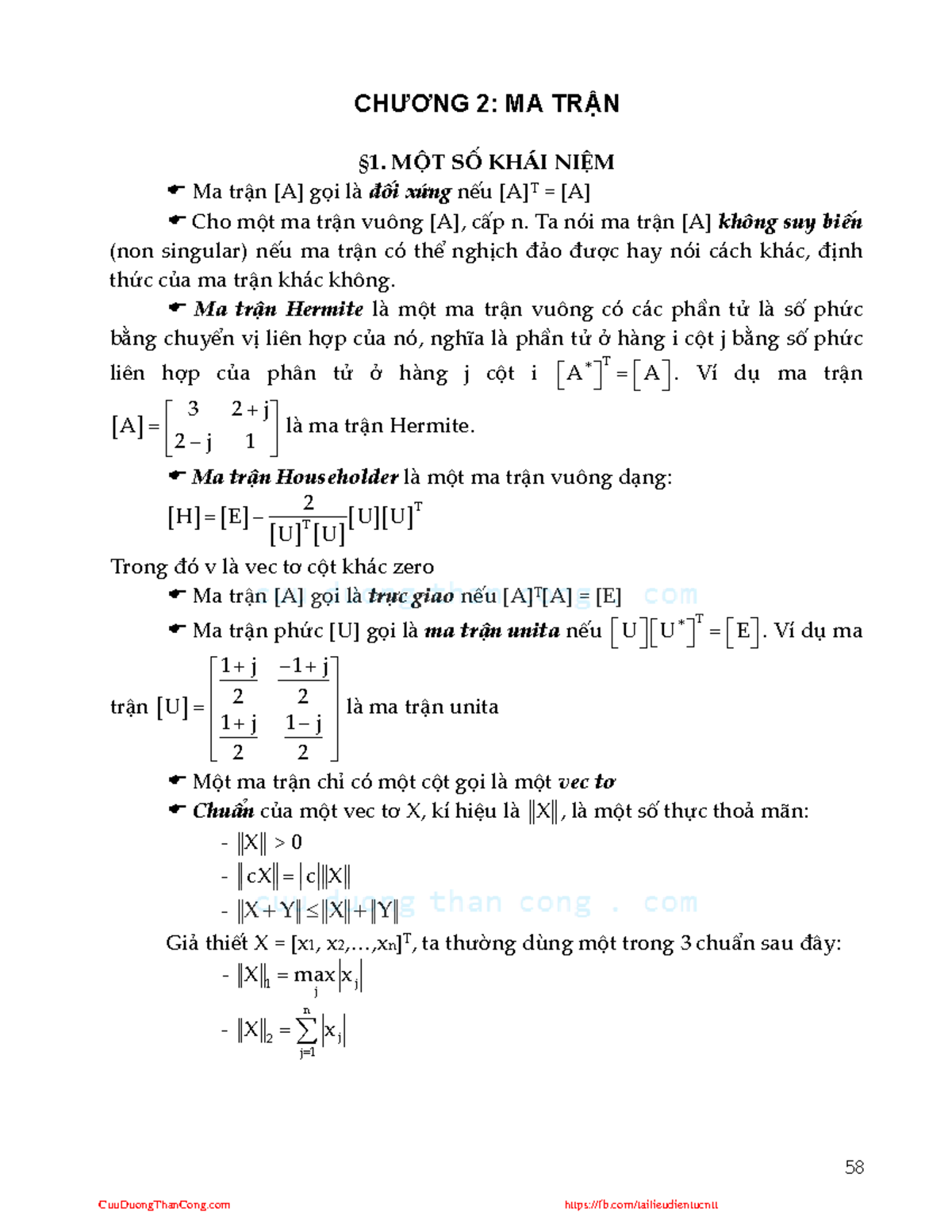 Matlab tran-van-chinh chuong-2 ma-tran - [cuuduongthancong - 58 CHƯƠNG 2: MA TRẬN §1. MỘT SỐ ...