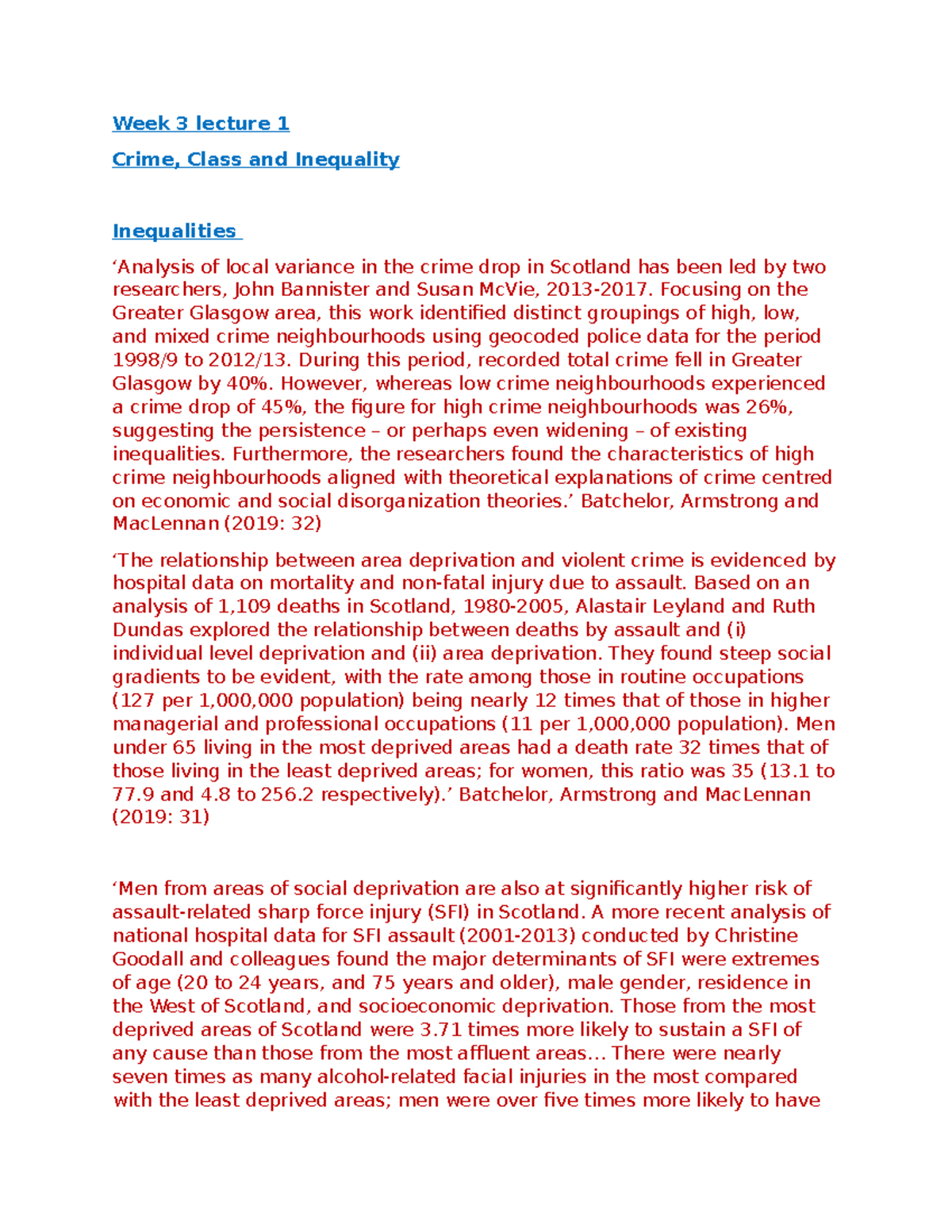 CRMU9T4 week 3 crime class and inequality - Week 3 lecture 1 Crime ...