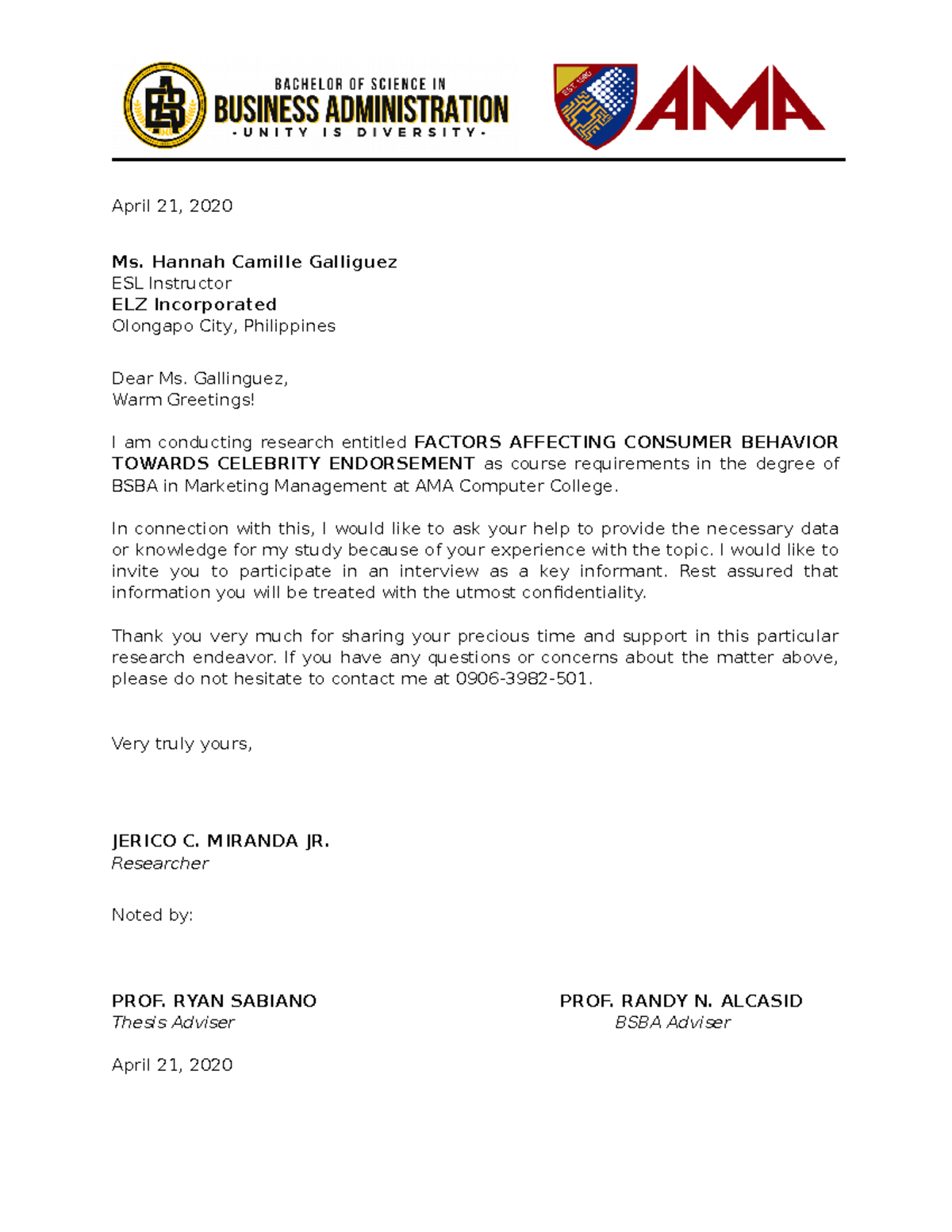 Key Informant Letter - TEST - April 21, 2020 Ms. Hannah Camille ...