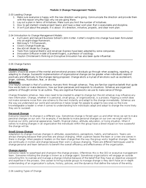 Change Management Module 1 Notes - C208 Change Management & Innovation ...
