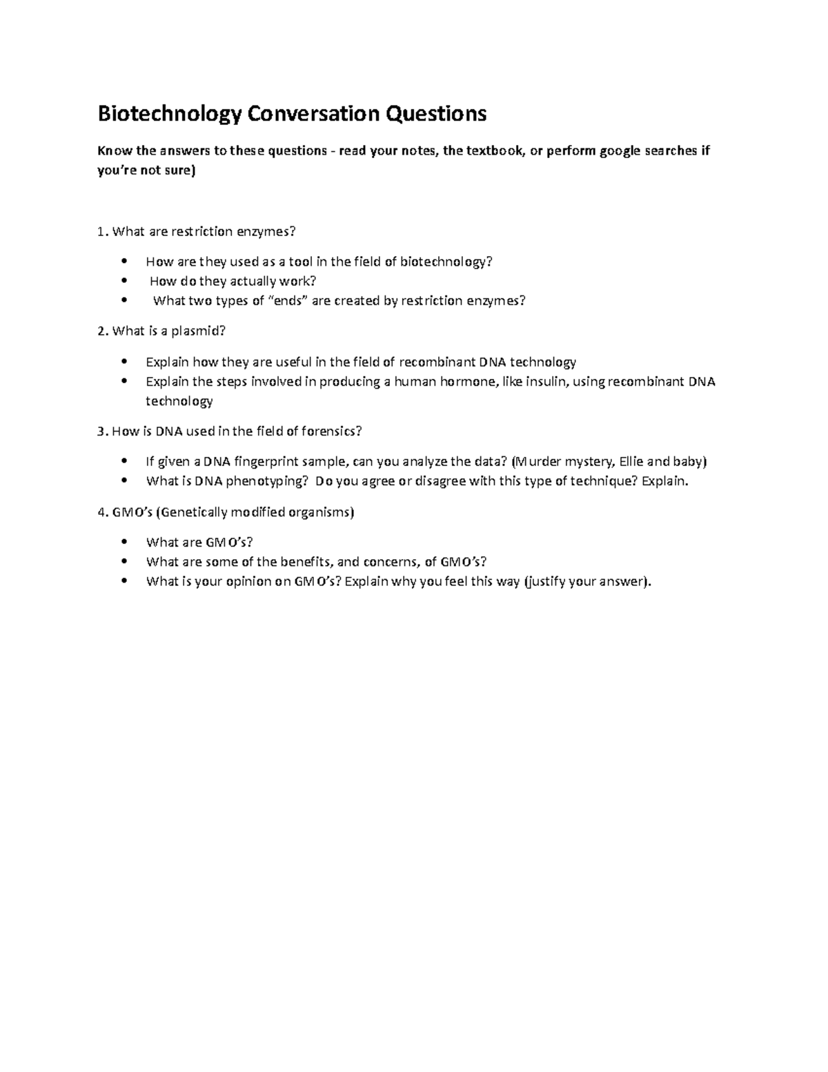 Biotechnology Conversation Questions - What are restriction enzymes ...
