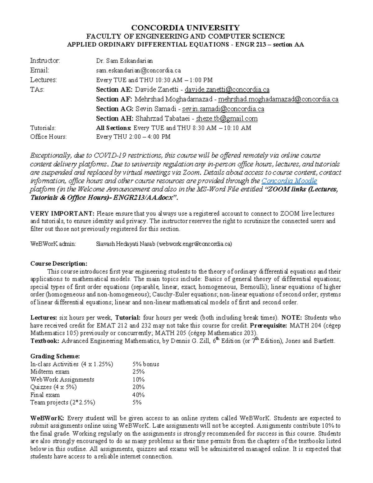 ENGR213 Summer2021 Outline - CONCORDIA UNIVERSITY FACULTY OF ENGINEERING AND COMPUTER SCIENCE ...