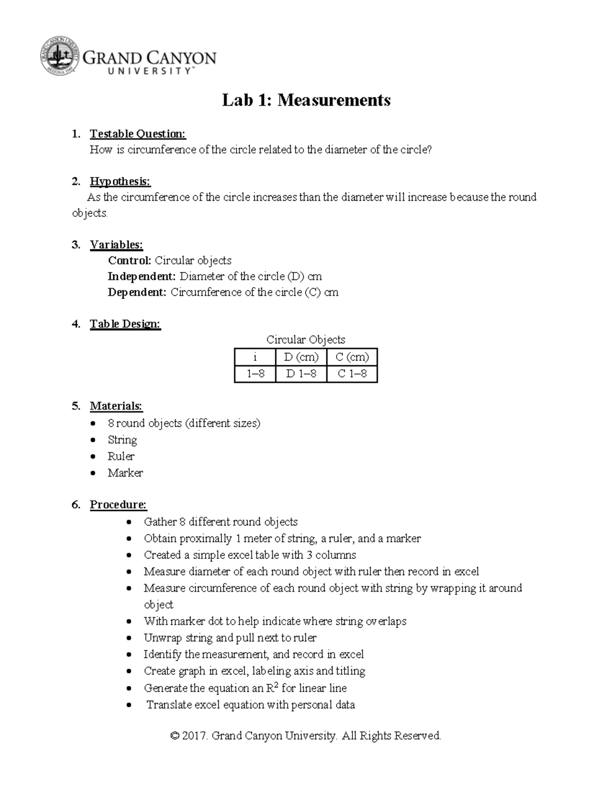 PHY-111L-RS-Lab1 Measurements diameter and circumfrance - © 2017. Grand ...