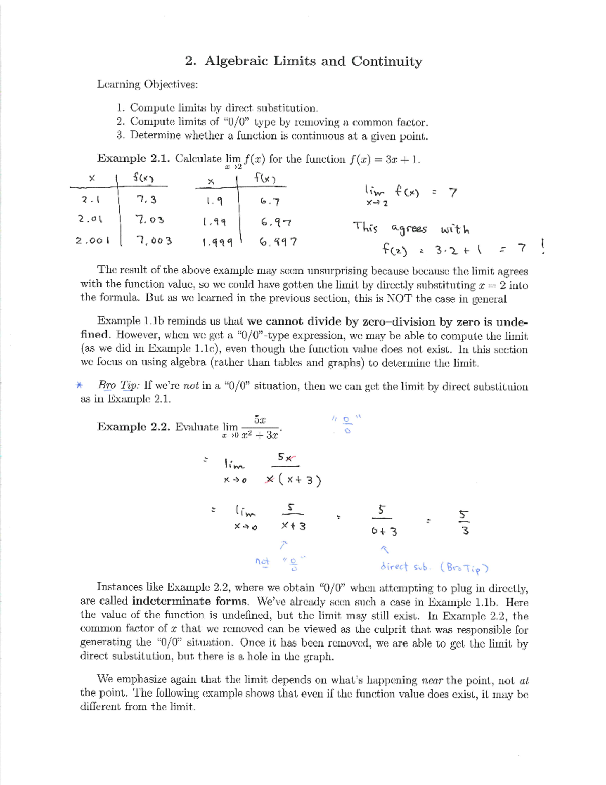 Lecture notes - Algebraic Limits and Continuity - MAT 143 - Studocu