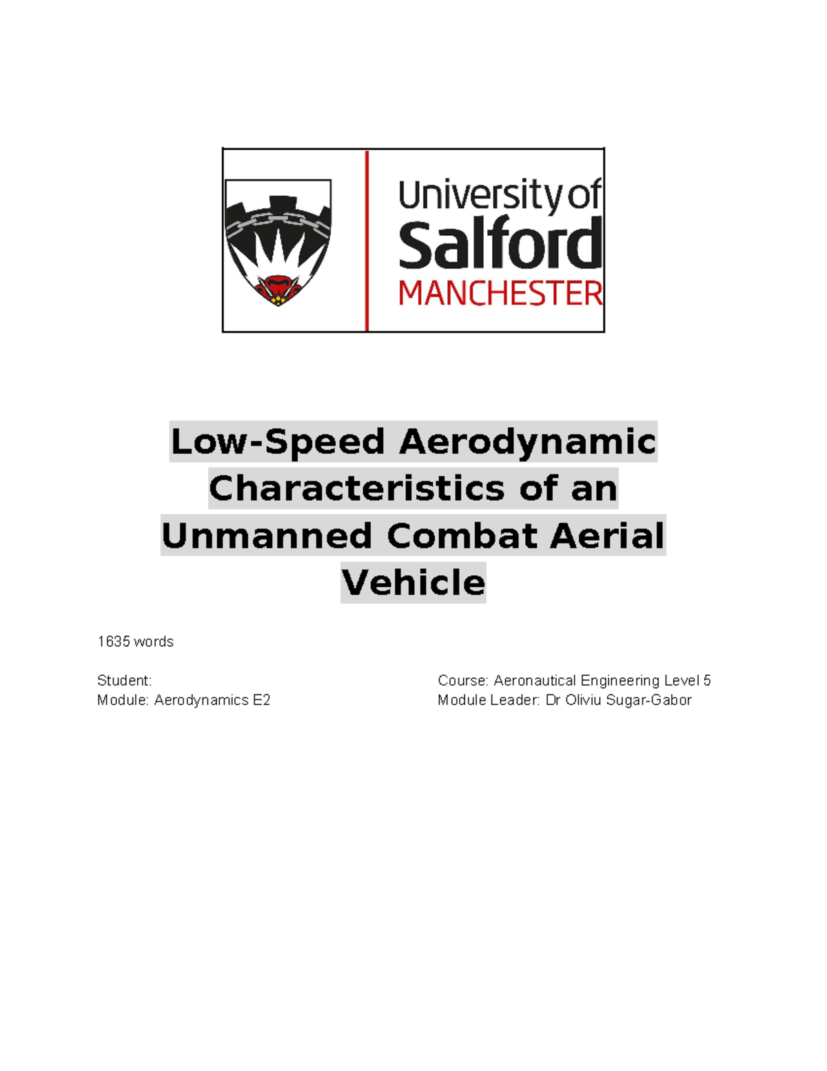 UAV Report Aerodynamics - Low-Speed Aerodynamic Characteristics of an ...