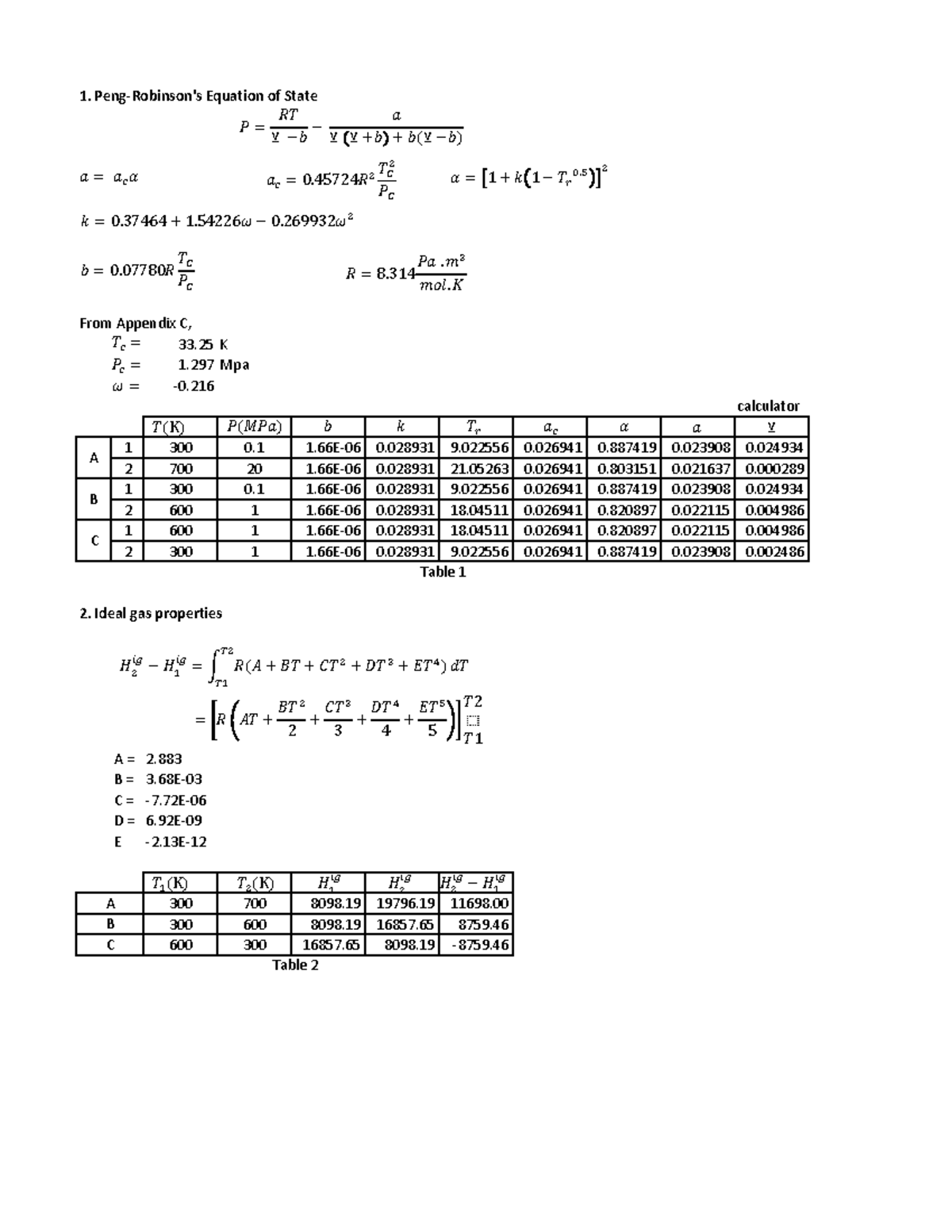 Tutorial 3 (excel) - Peng Robinson - 1. Peng-Robinson's Equation of ...