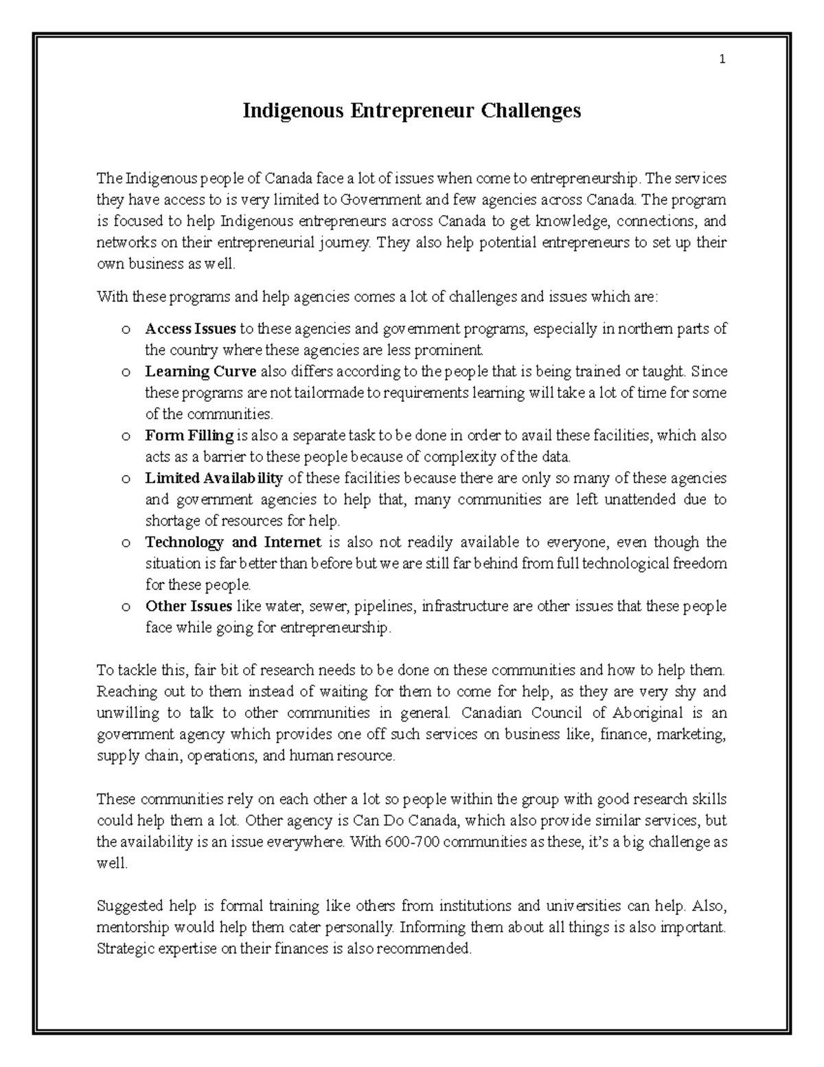 Challenges faced by Indigenous people. - 1 Indigenous Entrepreneur ...