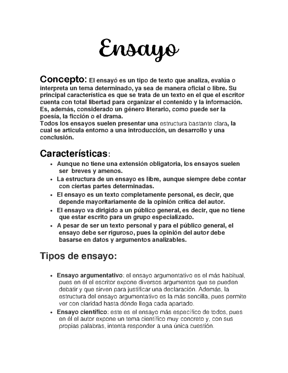 Documento - Jdodbsbsjakska - Ensayo Concepto: El ensayó es un tipo de ...