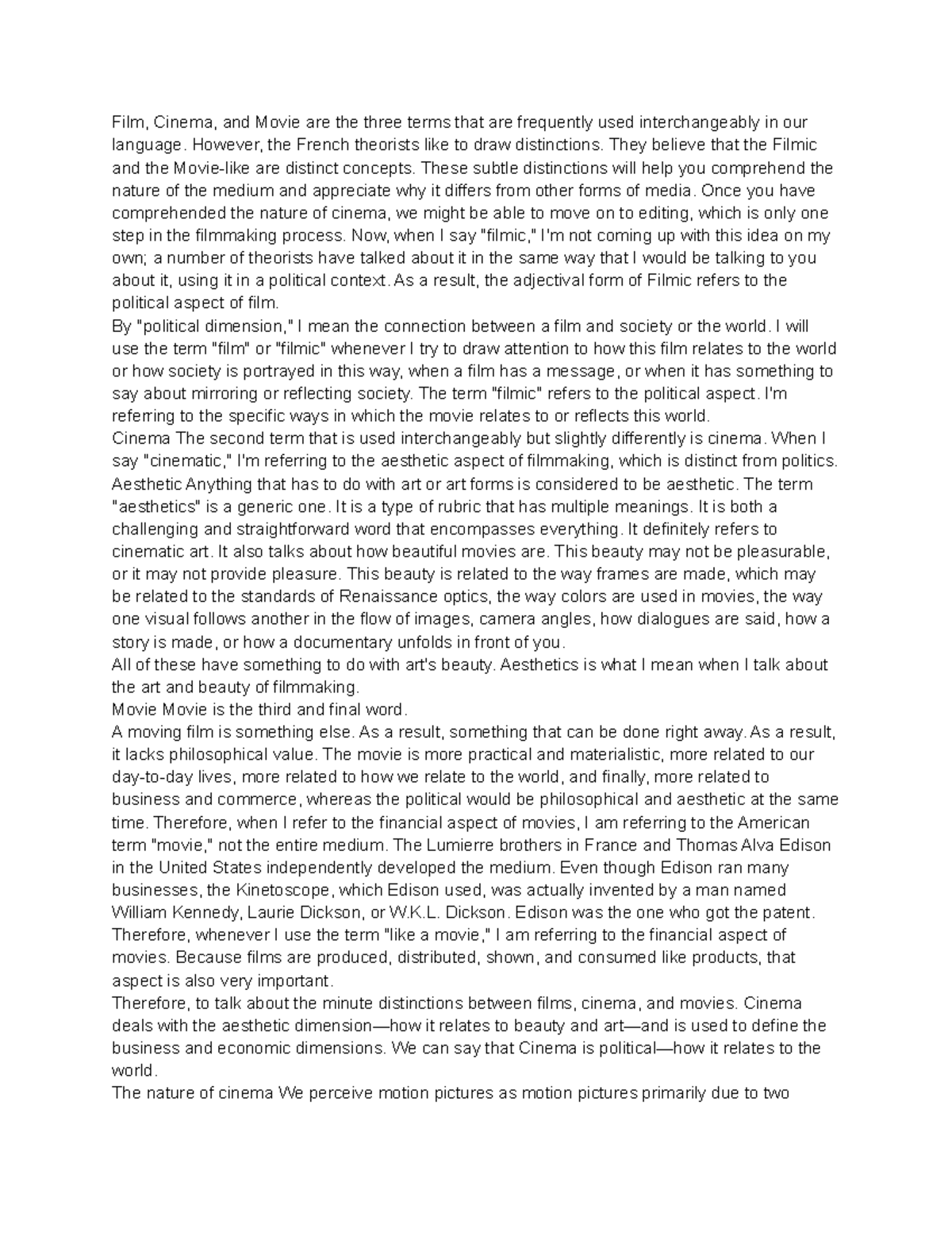 Film, cinema, aesthetics and movie - Film, Cinema, and Movie are the ...