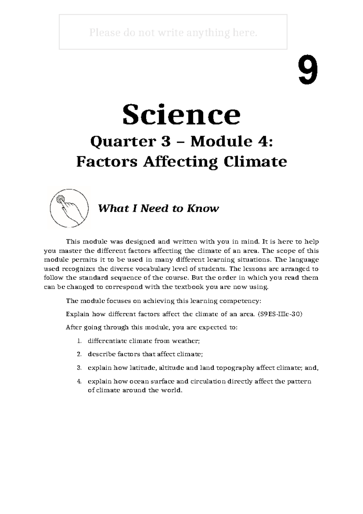 Science-9 Q3 Module-4 Factors-Affecting-Climate-final - 9 Science ...