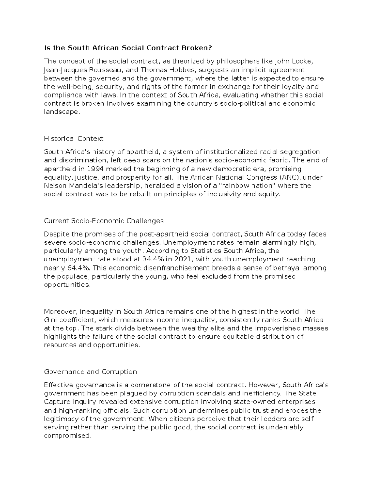 Is the South African Social Contract Broken activity 1 - Is the South ...