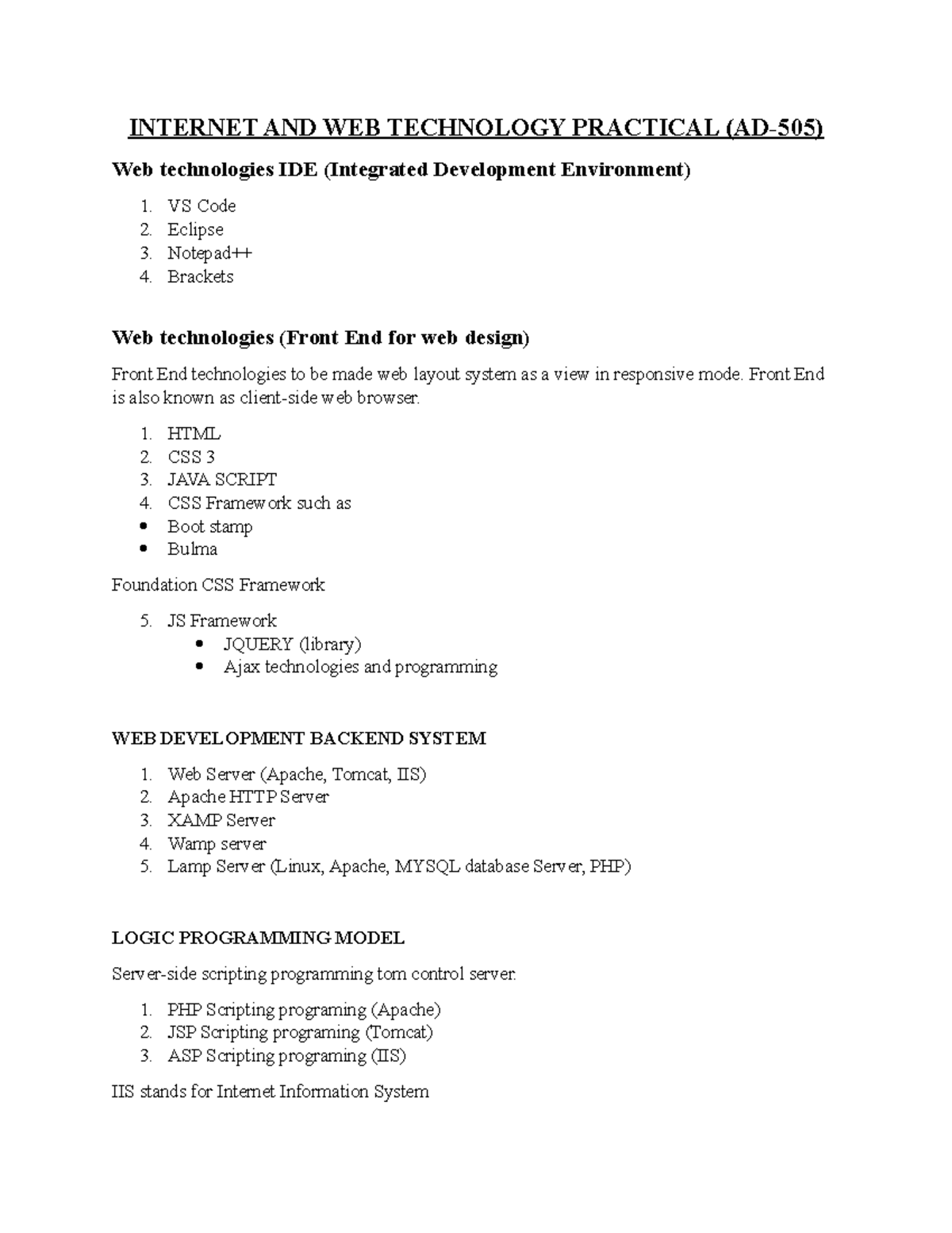 Internet AND WEB Technology Practical - INTERNET AND WEB TECHNOLOGY PRACTICAL (AD-505) Web - Studocu